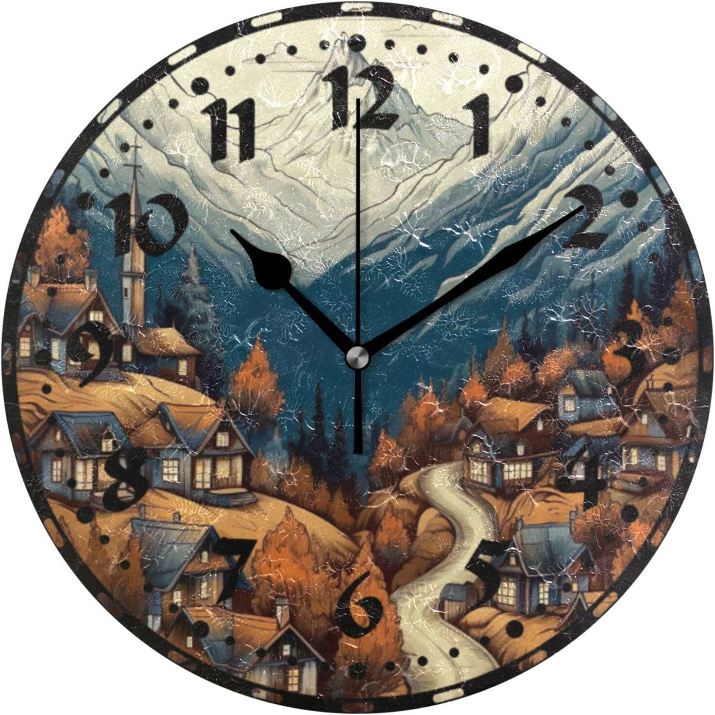 GZHJMY Village Painting Wall Clock, Silent Non Ticking 10 Inch Battery ...