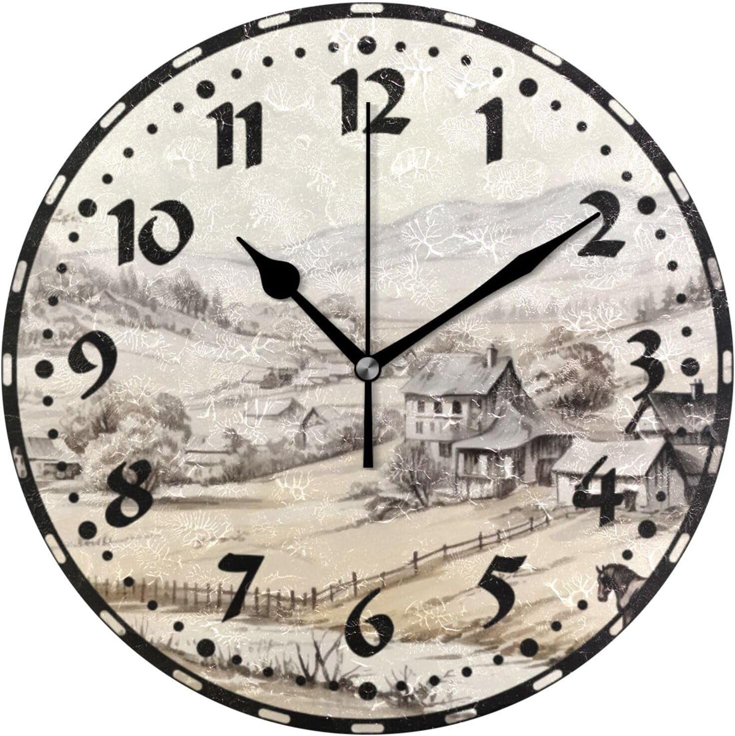 GZHJMY Village on The Hills Wall Clock, Silent Non Ticking 10 Inch ...