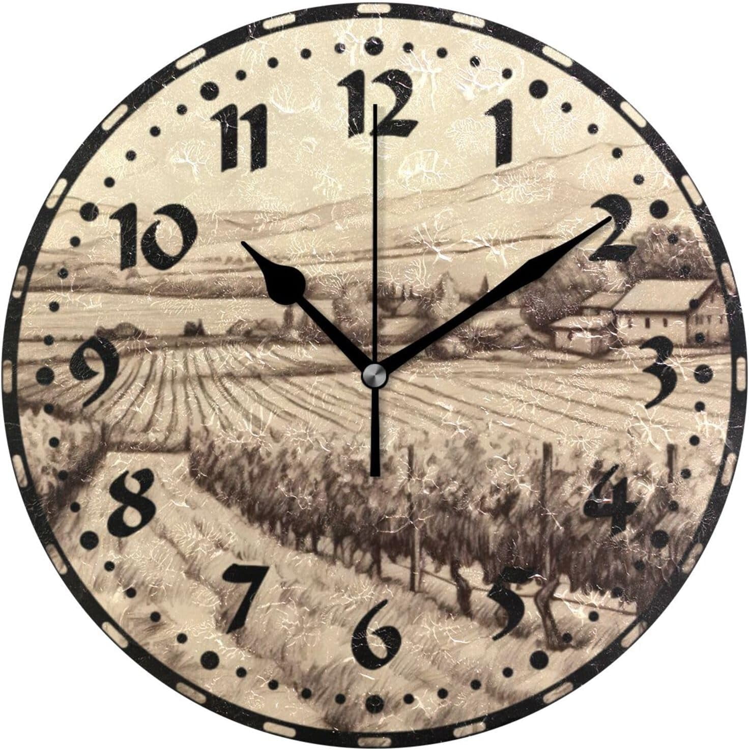 GZHJMY Vineyard Landscape Wall Clock, PVC Silent Non Ticking 10 Inch ...