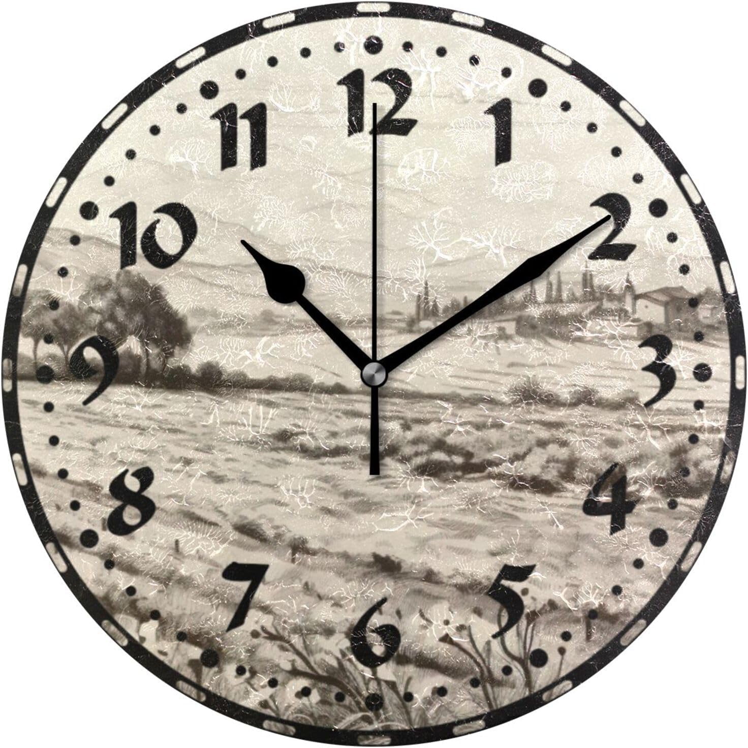GZHJMY Vineyards Drawing Wall Clock, PVC Silent Non Ticking 10 Inch ...