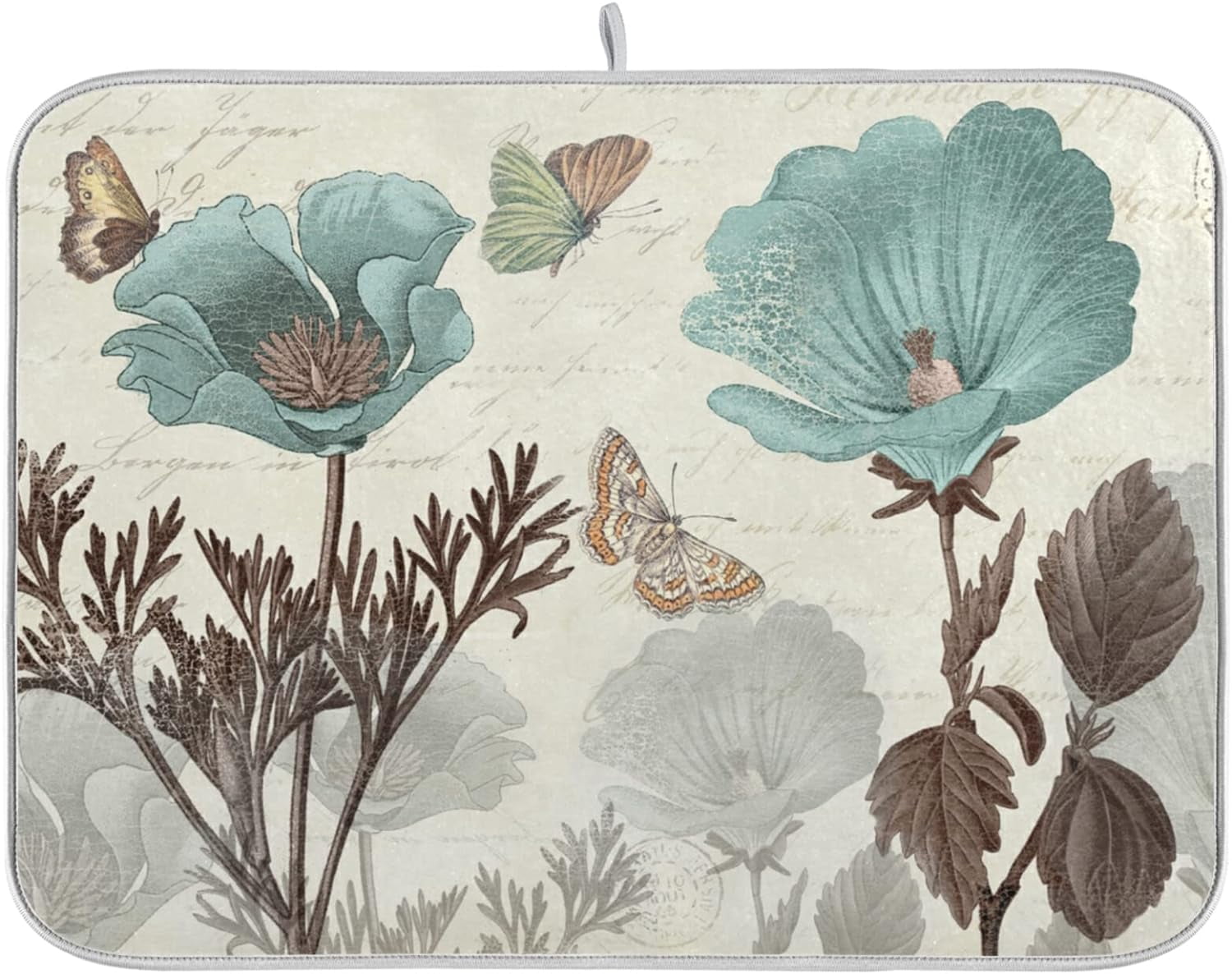 GZHJMY Vintage Aqua Flower Butterfly Dish Drying Mat Microfiber ...