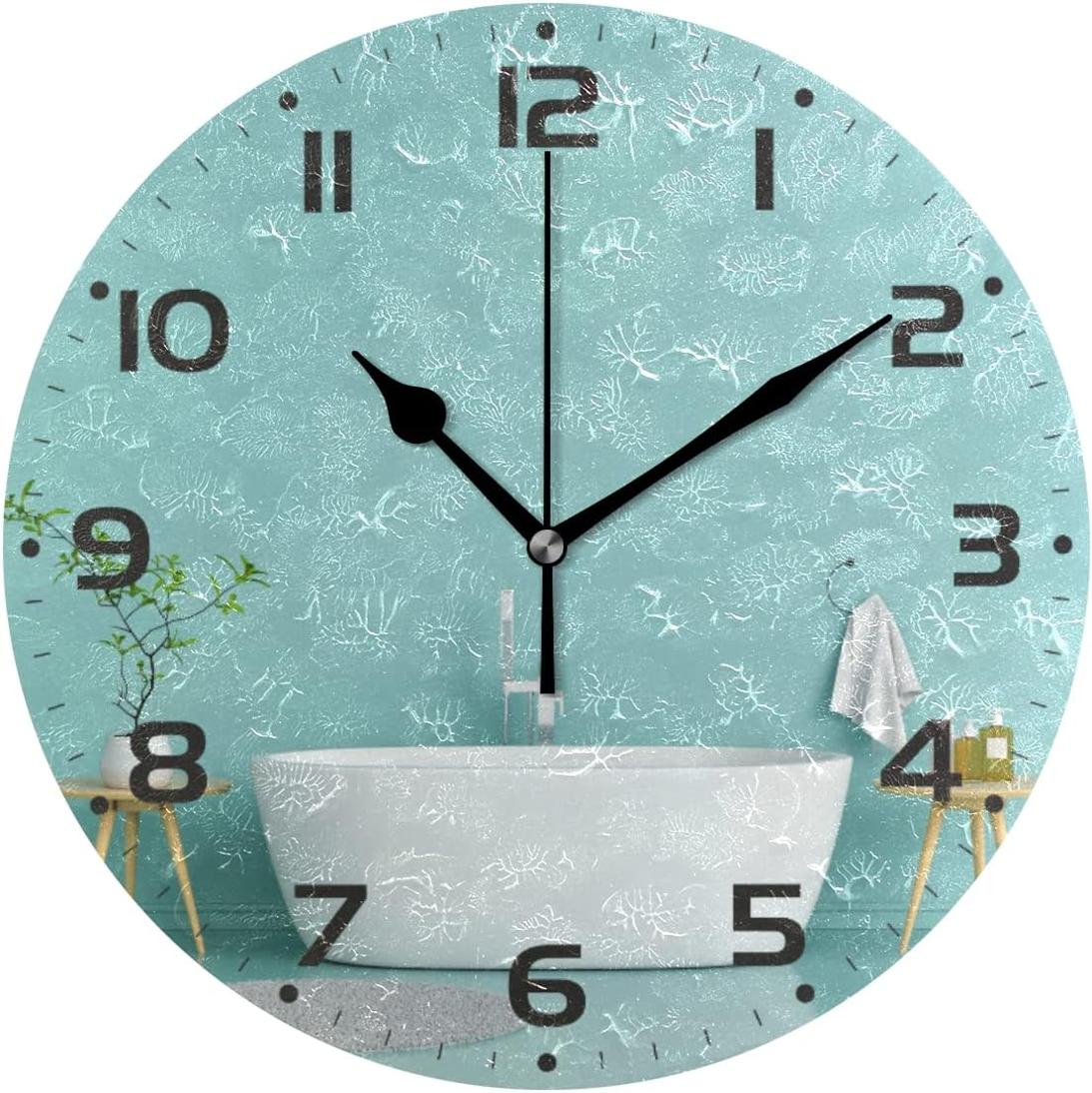 GZHJMY Vintage Bathtub Wall Clock, 10" Silent Non Ticking Round Clock ...