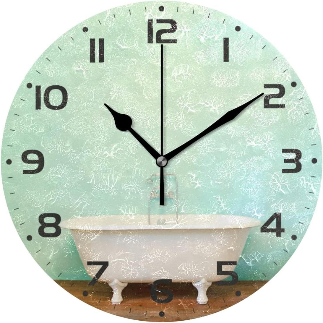 GZHJMY Vintage Bathtub Wall Clock, 10" Silent Non Ticking Round Clock, Oil Painting Easy to Read ...
