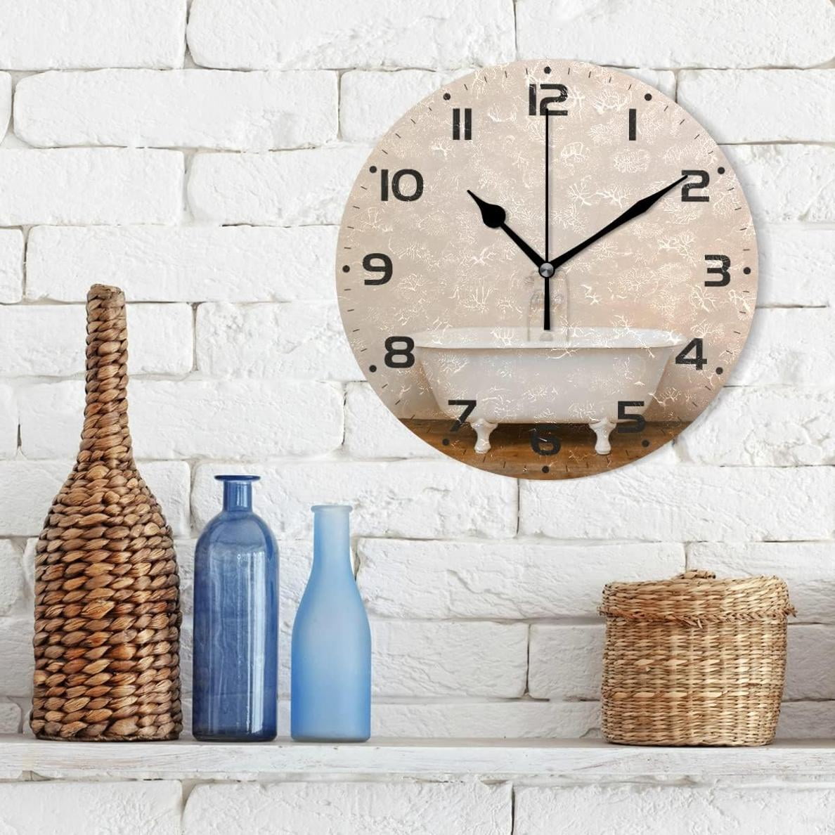 GZHJMY Vintage Bathtub Wall Clock, 10" Silent Non Ticking Round Clock ...