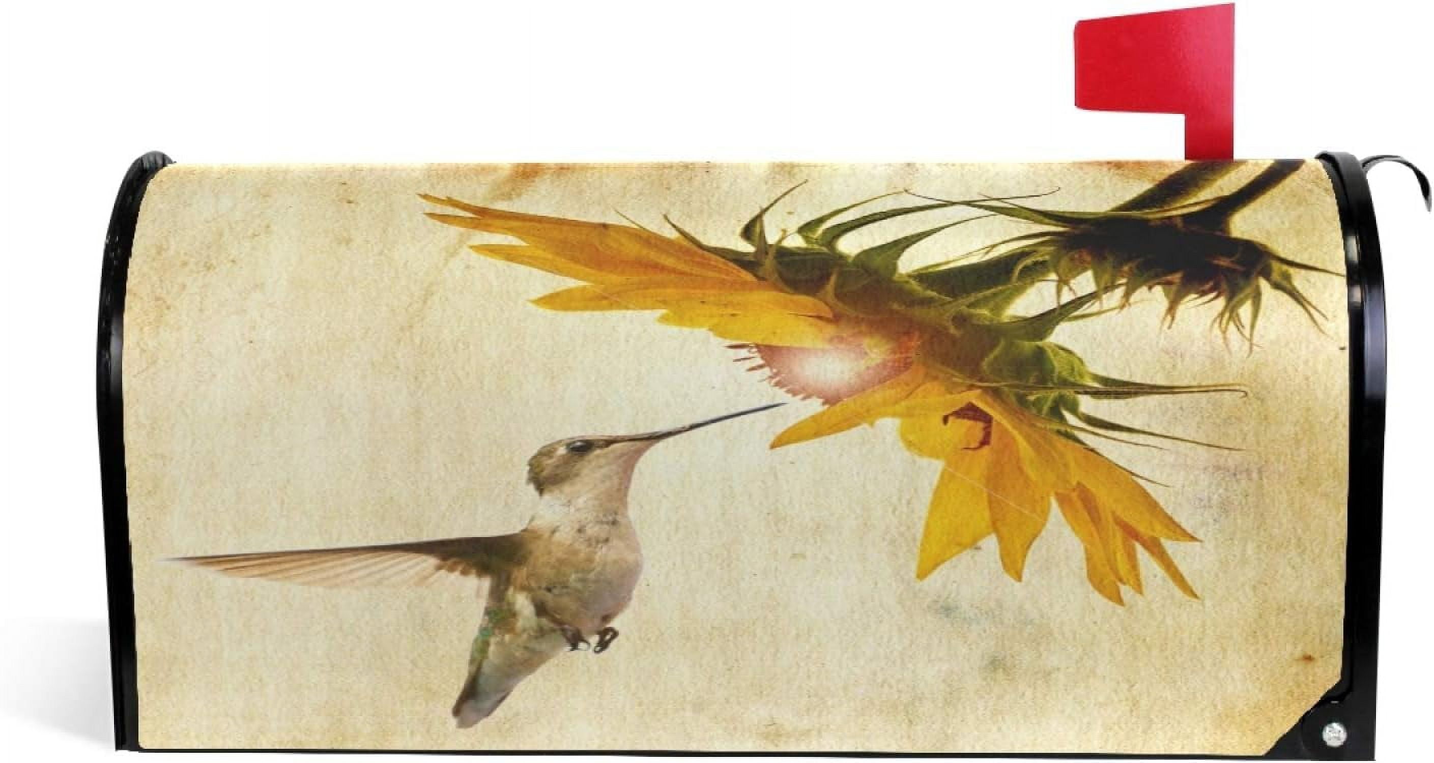GZHJMY Vintage Beautiful Sunflowers Hummingbirds Magnetic Mailbox Cover ...