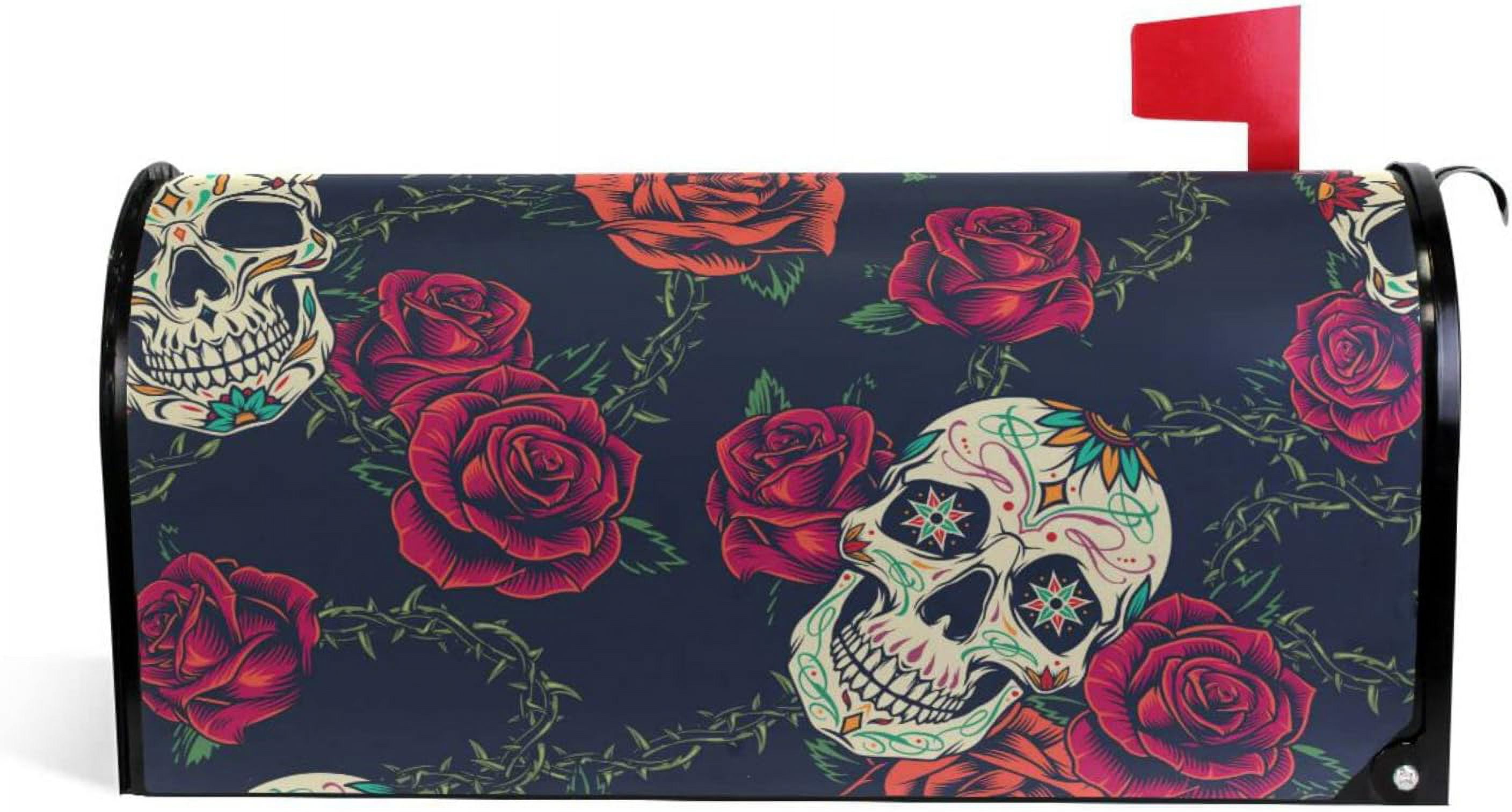 GZHJMY Vintage Blooming Roses Sugar Skulls Magnetic Mailbox Cover ...