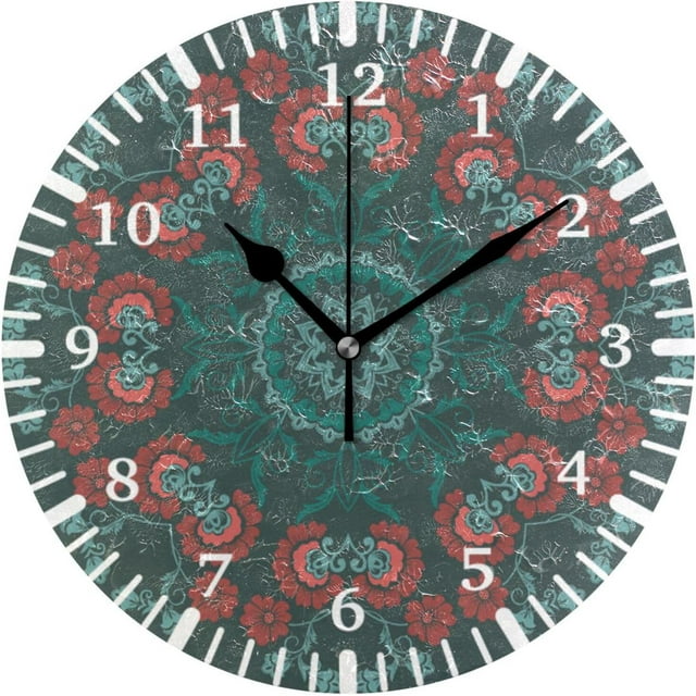 GZHJMY Vintage Bohemian Floral Wall Clock,Silent Non Ticking 10 Inch ...