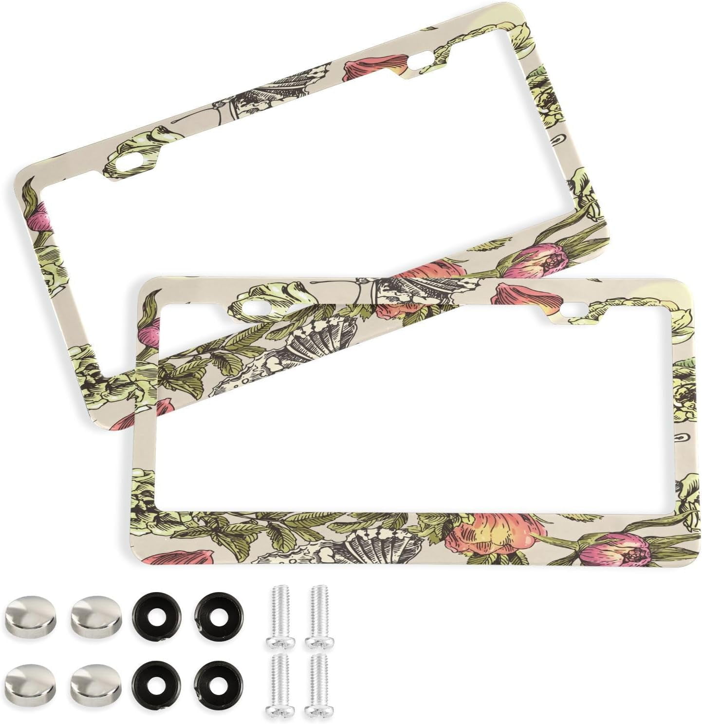 GZHJMY Vintage Butterfly Flowers License Plate Frames Set of 2 ...