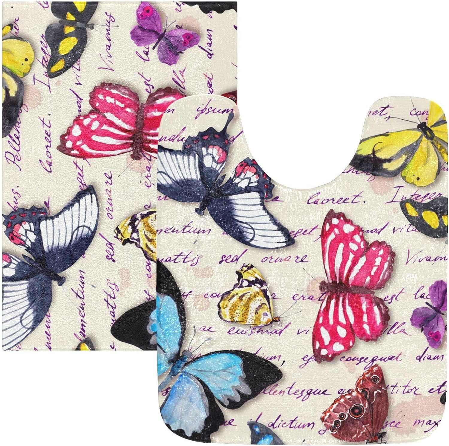 GZHJMY Vintage Butterfly & Hand Written Text Bath Mat for Bathroom ...