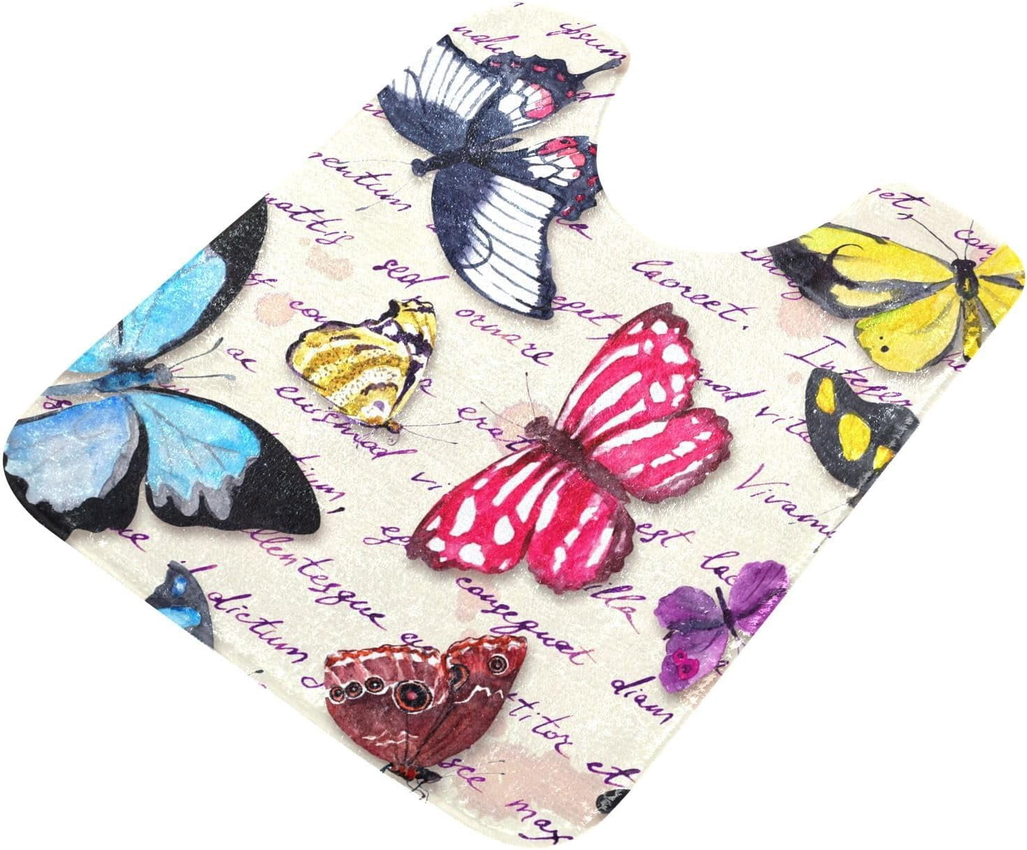 GZHJMY Vintage Butterfly & Hand Written Text U Shape Toilet Bath Mat ...