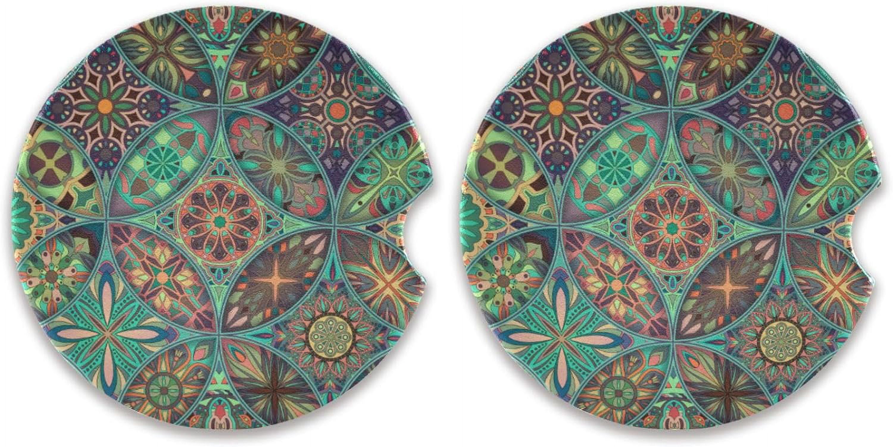 GZHJMY Vintage Colorful Mandala Car Coaster for Cup Holders, 2 Pack ...