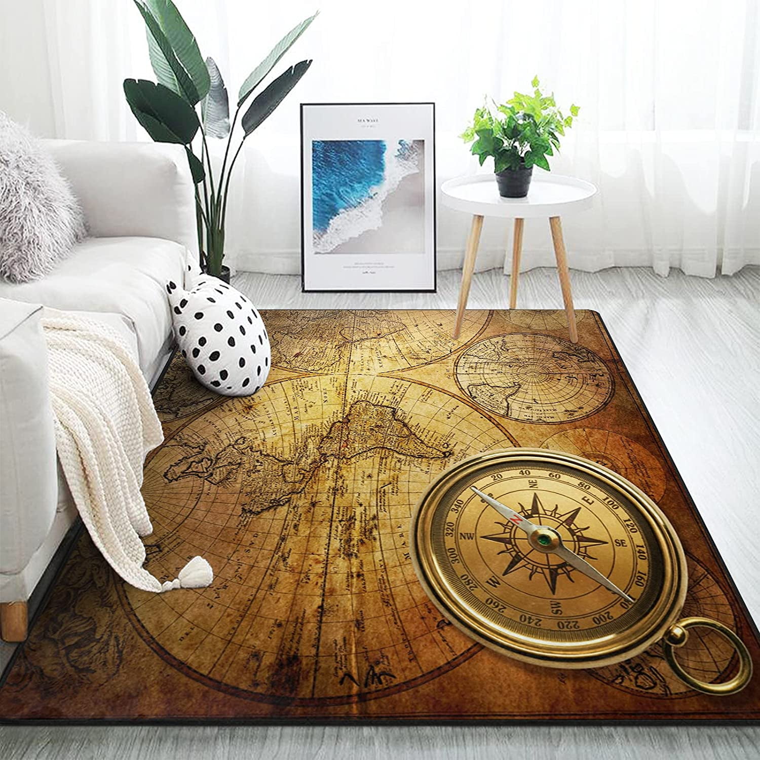 GZHJMY Vintage Compass World Map Artwork Area Rug Living Room Rugs - 5 ...