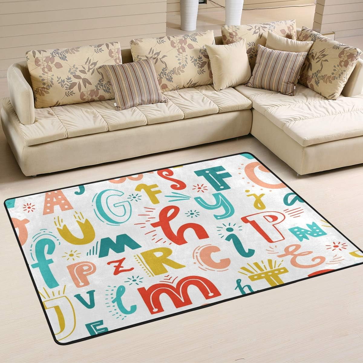 GZHJMY Vintage Cute English Alphabet Area Rug 4x6 Soft Rugs Indoor ...