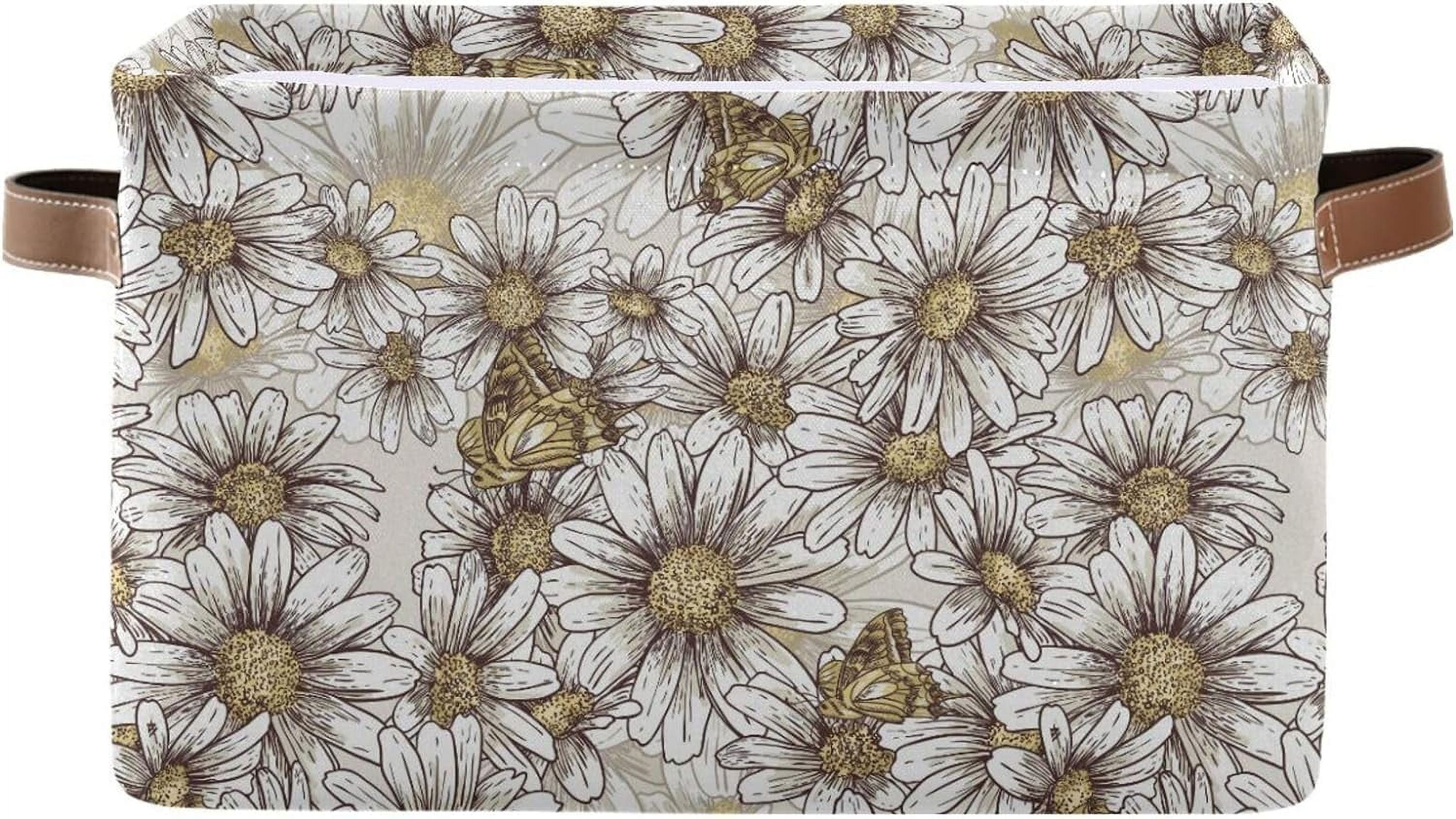 GZHJMY Vintage Daisy Foldable Canvas Storage Bin, Sturdy Fabric Storage ...