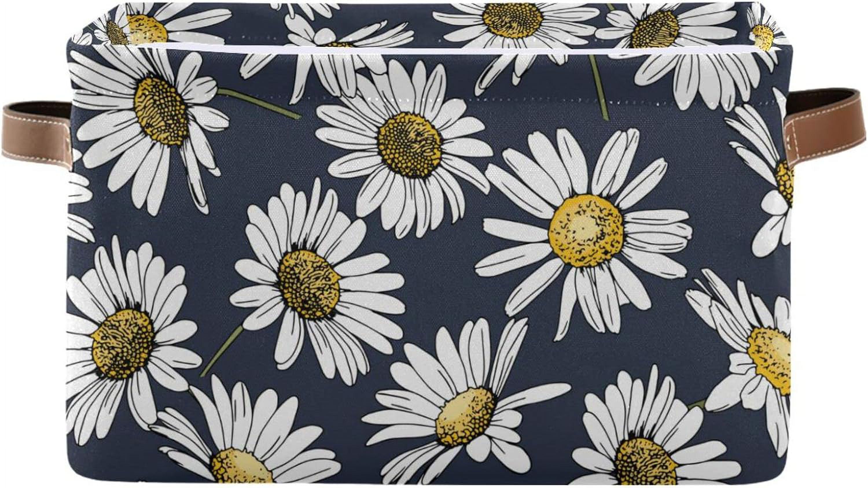 GZHJMY Vintage Daisy Storage Basket with Handles Collapsible Storage ...
