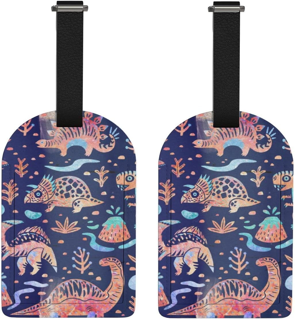 GZHJMY Vintage Dinosaur Plants Volcano Luggage Tags Set of 2, PU ...