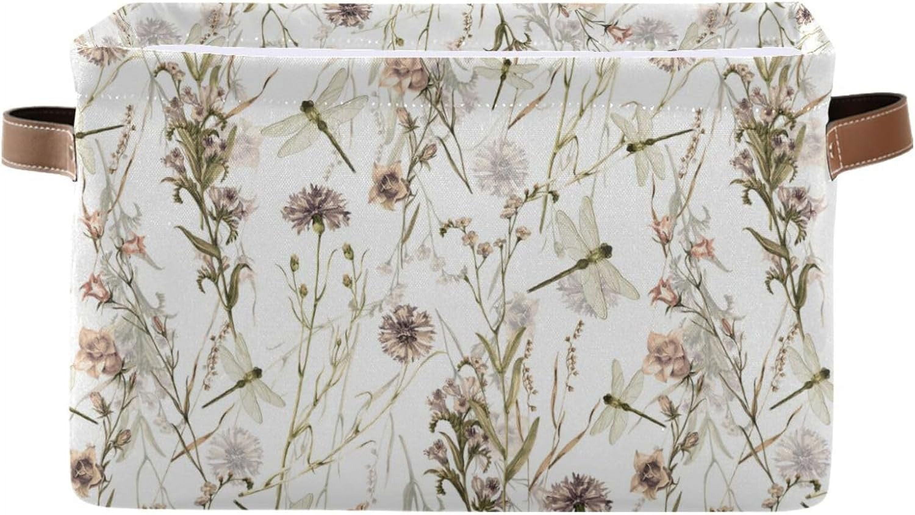 GZHJMY Vintage Dragonfly Flower Foldable Canvas Storage Bin, Sturdy ...