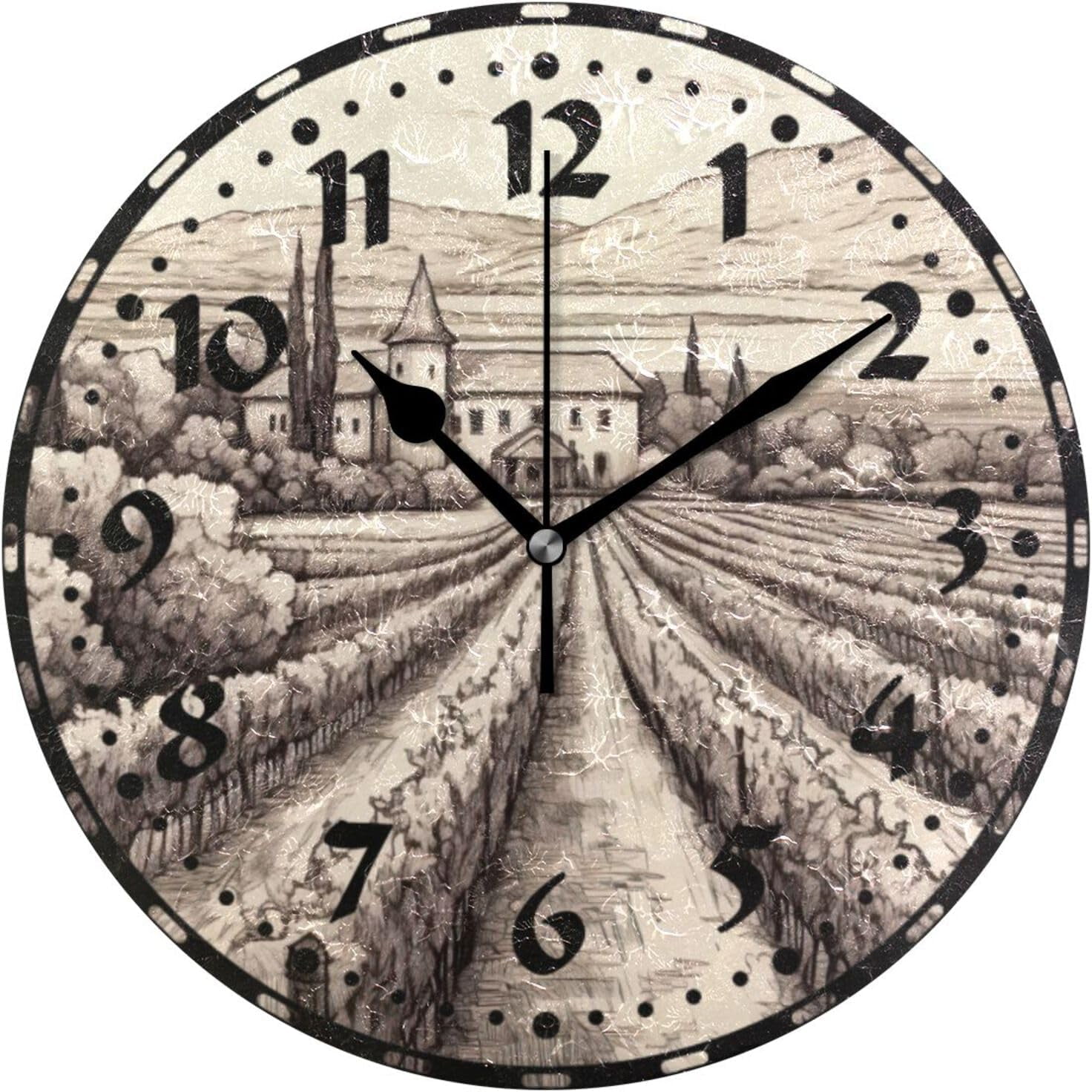GZHJMY Vintage Field Drawing Wall Clock, Silent Non Ticking 10 Inch ...
