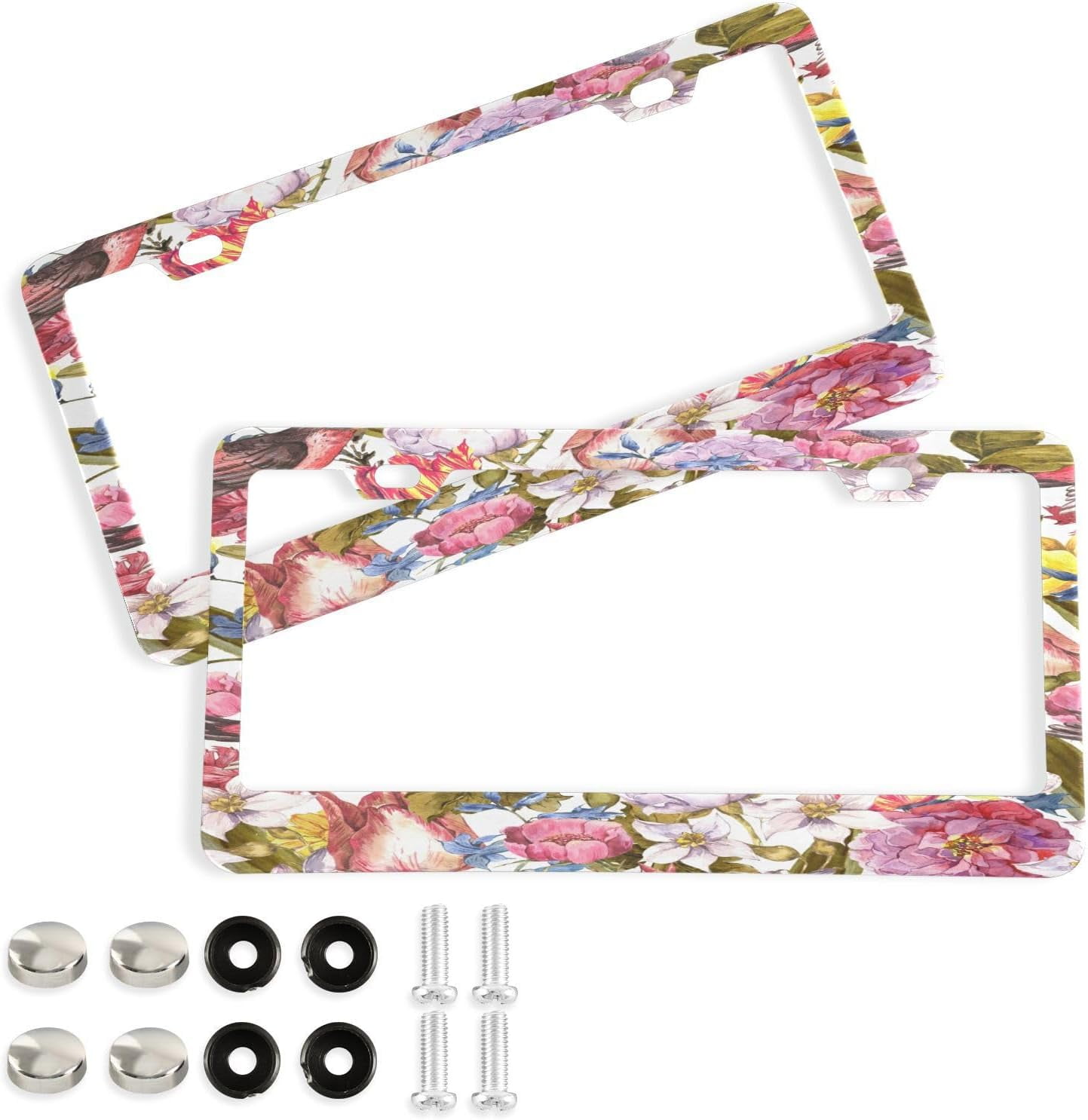 GZHJMY Vintage Floral Bird License Plate Frames Set of 2, Universal ...