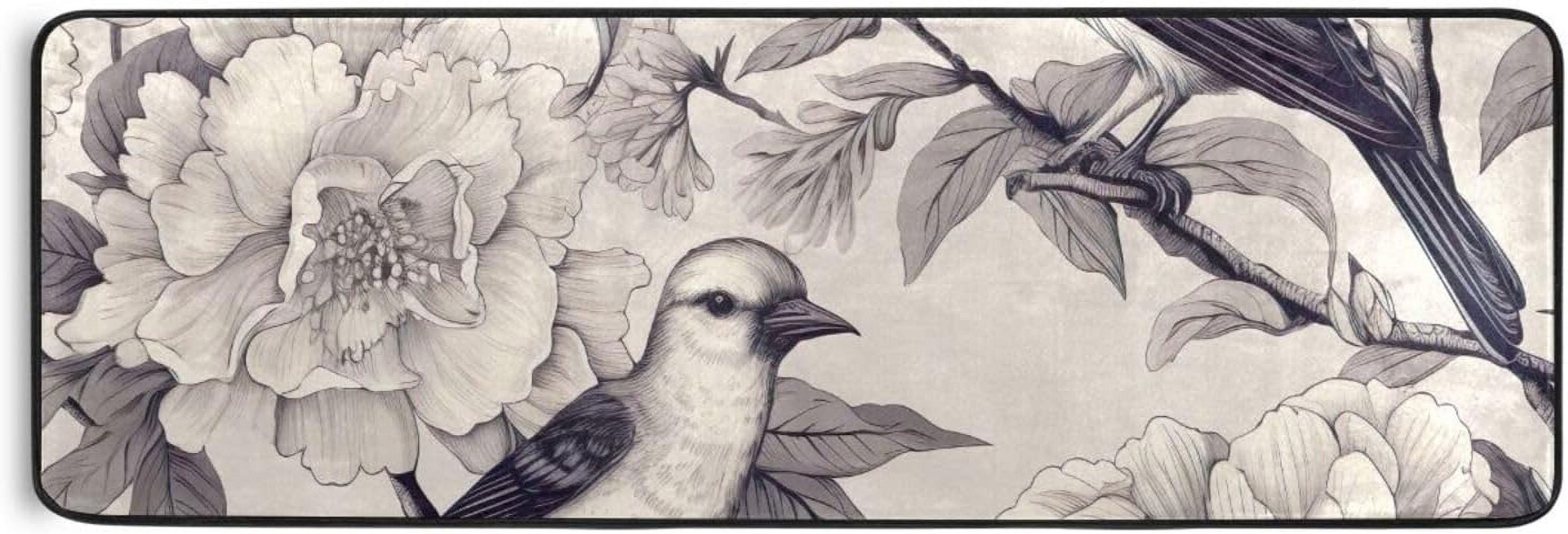 GZHJMY Vintage Floral Birds Area Rug - 2' x 6' Washable Runner Rugs ...