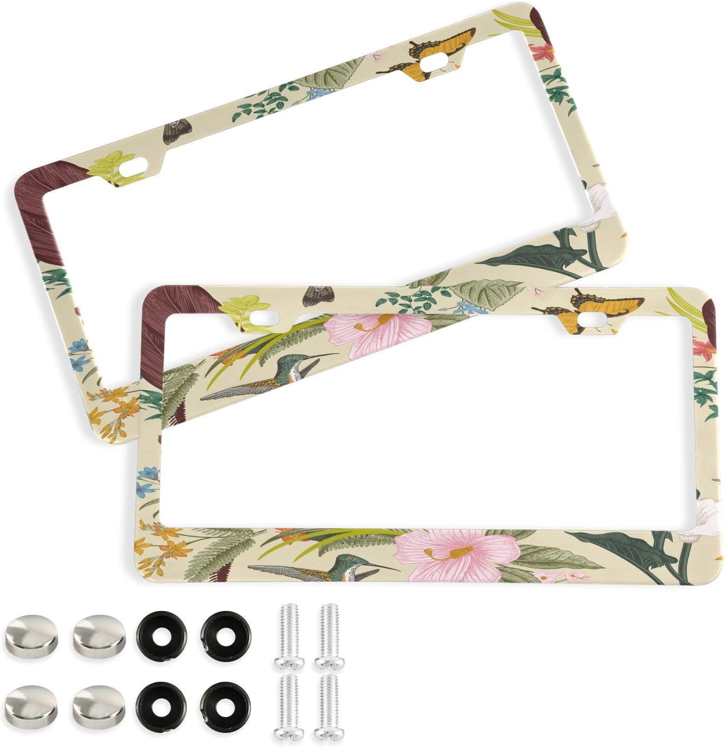 GZHJMY Vintage Floral Pattern License Plate Frames Set of 2, Universal ...