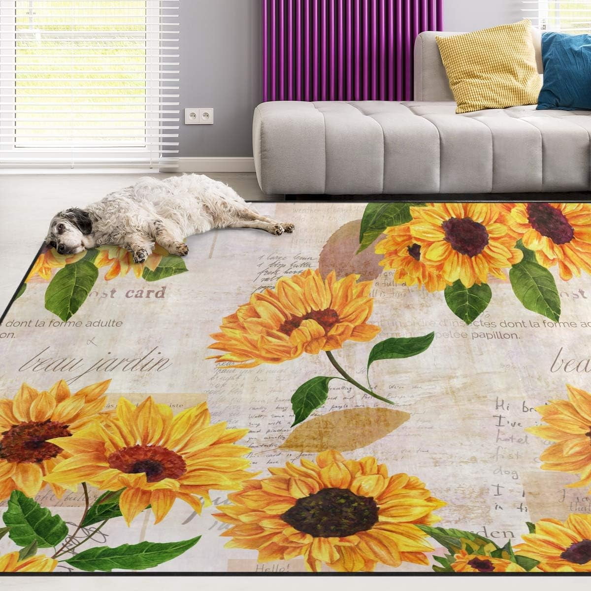 GZHJMY Vintage Floral Sunflower Non Slip Area Rug for Living Dinning ...