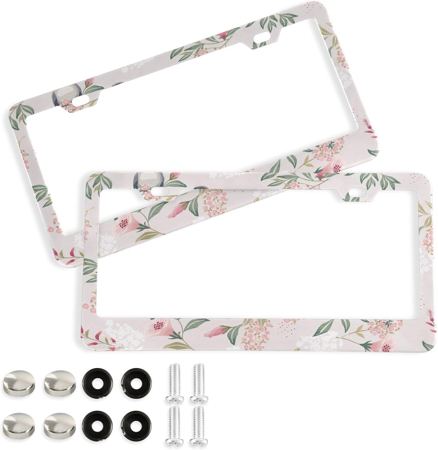 GZHJMY Vintage Flowers Bird License Plate Frames Set of 2, Universal ...