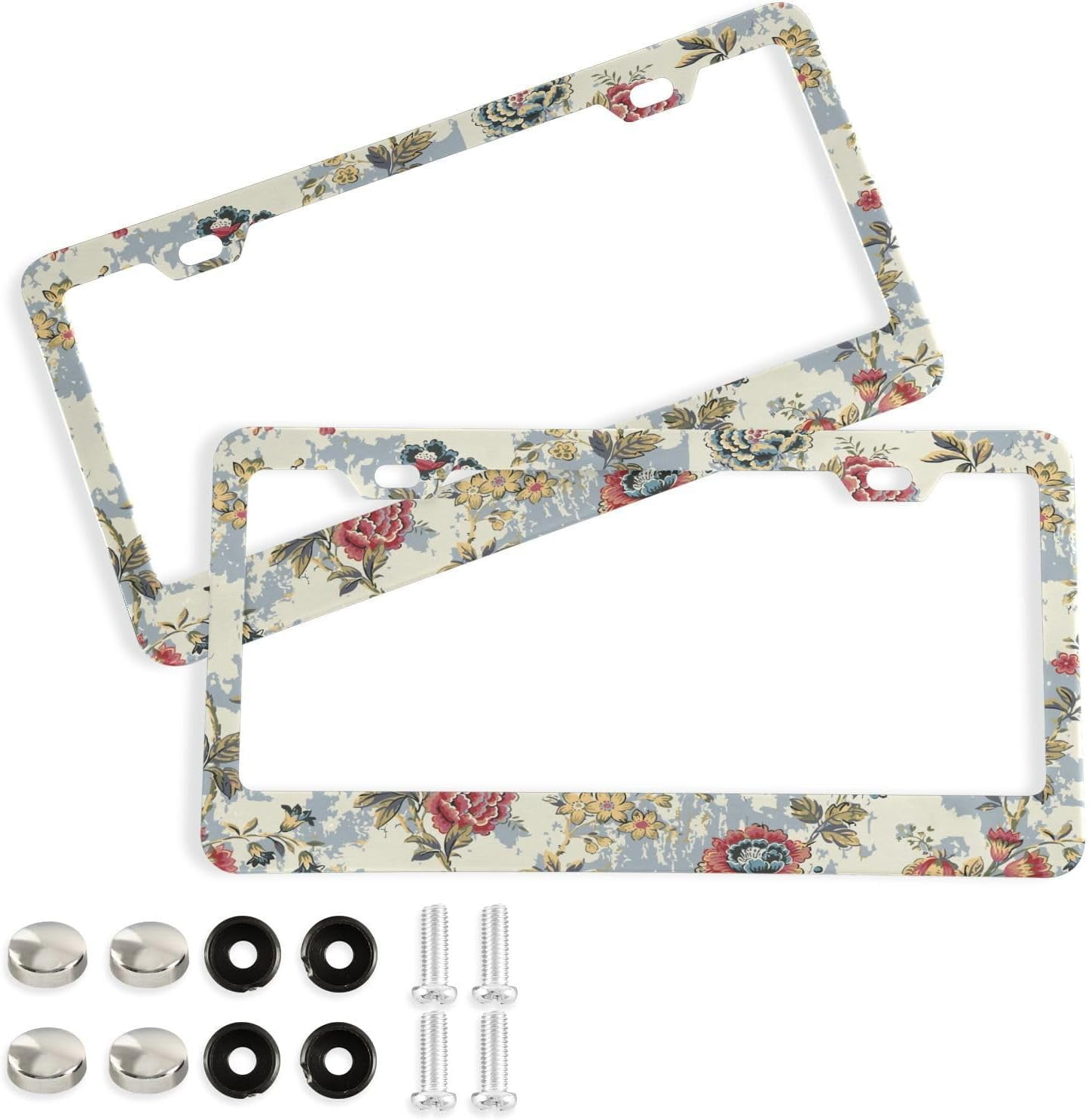 GZHJMY Vintage Flowers License Plate Frames Set of 2, Universal ...