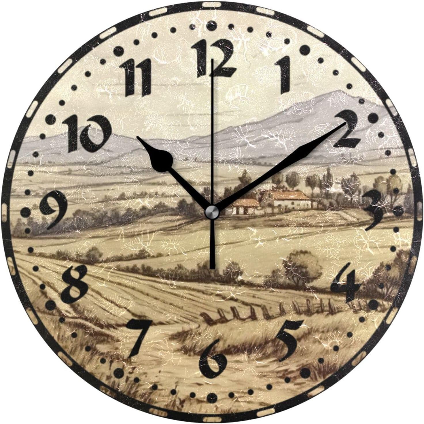 GZHJMY Vintage Hilly Field Wall Clock, Silent Non Ticking 10 Inch ...