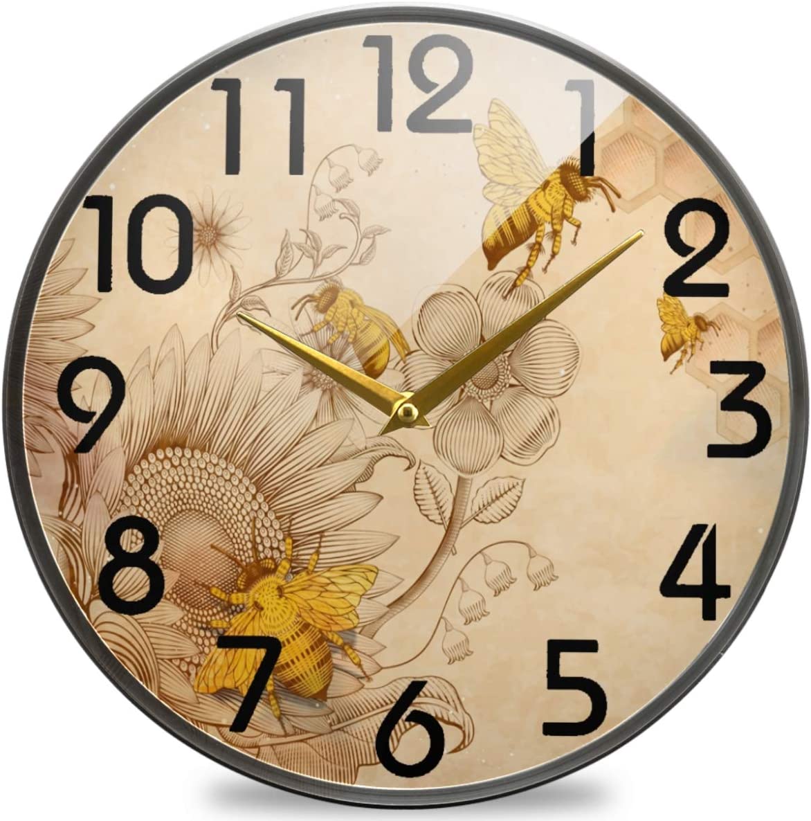 GZHJMY Vintage Honey Bees and Wildflowers Retro Round Wall Clock, 9.5 ...