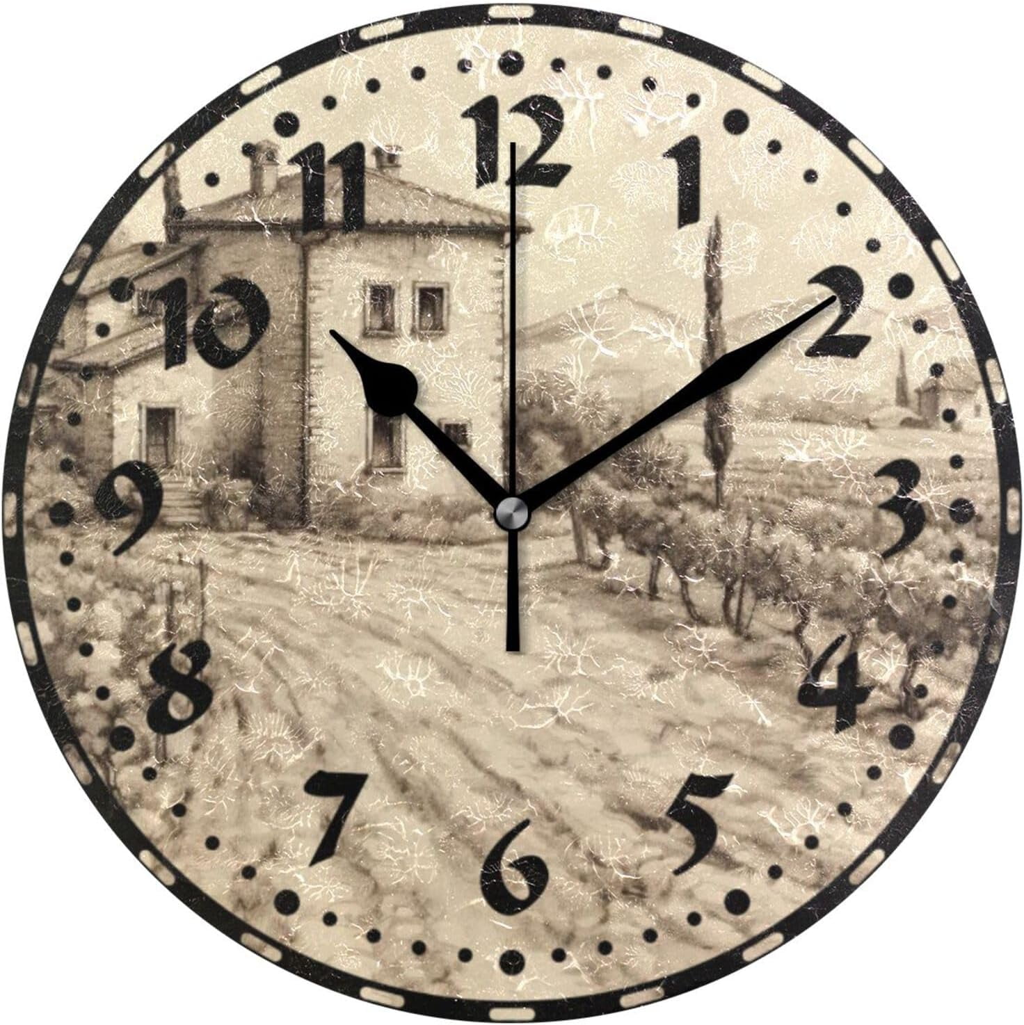 GZHJMY Vintage House Wall Clock, PVC Silent Non Ticking 10 Inch Battery ...