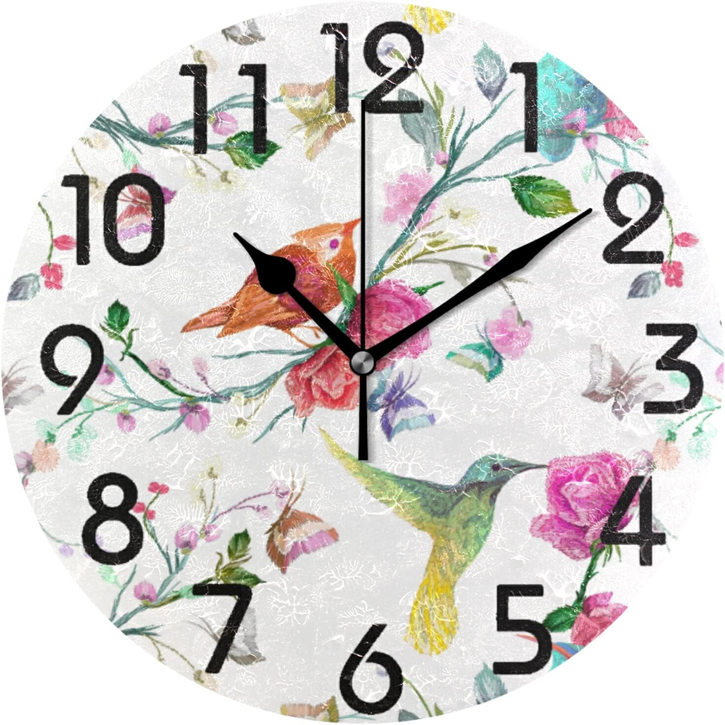 GZHJMY Vintage Hummingbird Butterfly Floral Round Wall Clock, 9.5 Inch ...