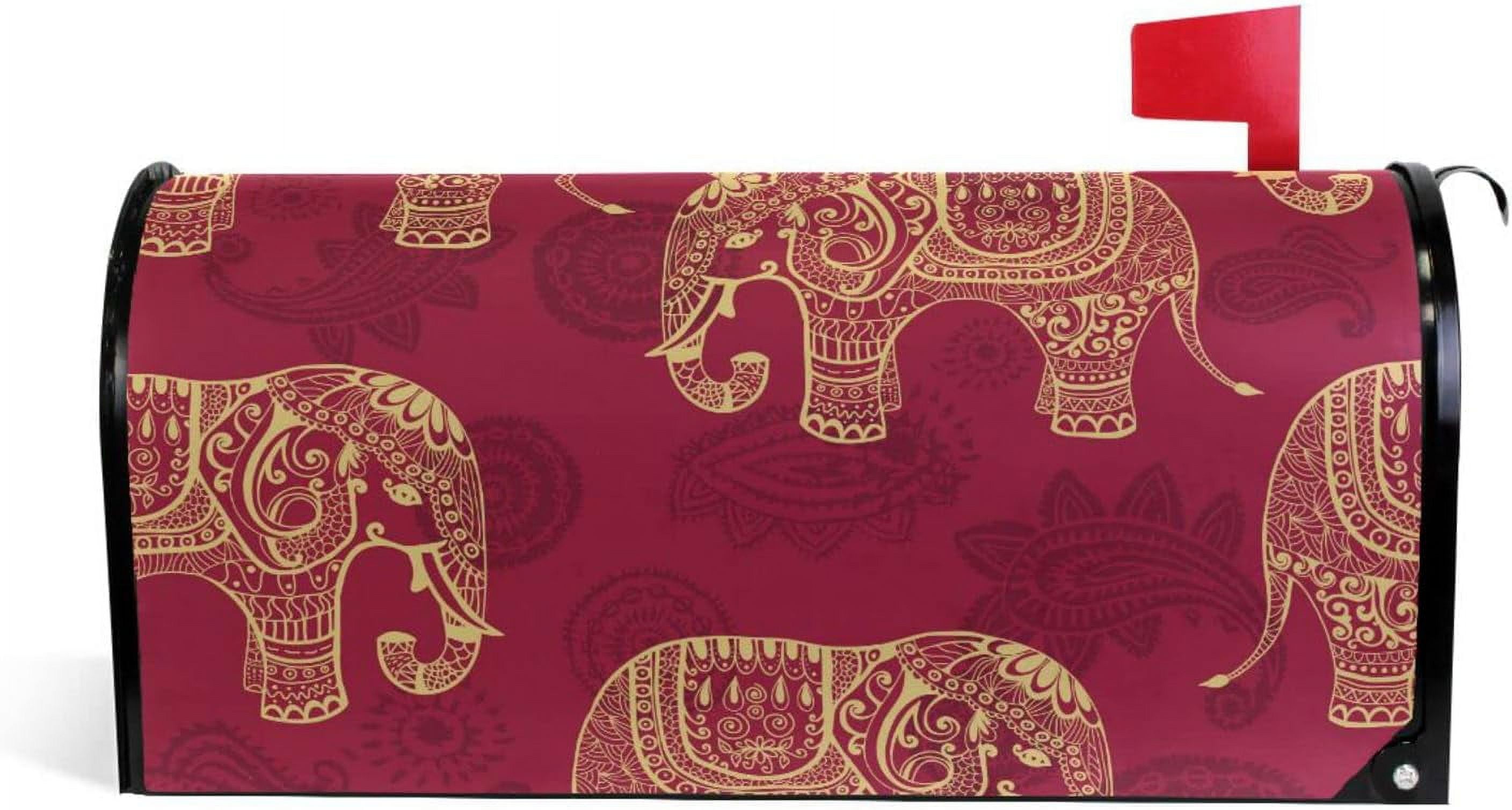 GZHJMY Vintage Indian Tribal Elephants Magnetic Mailbox Cover Standard ...