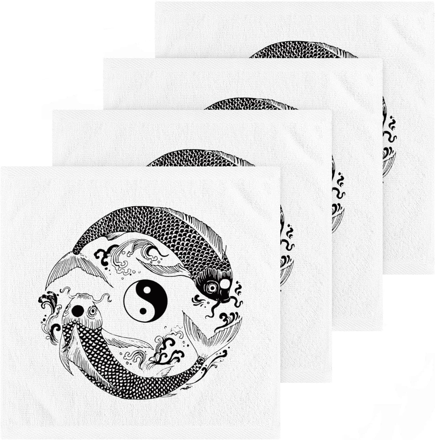 GZHJMY Vintage Ink Chinese Koi Fish in Chinoiserie Black Cotton Wash ...