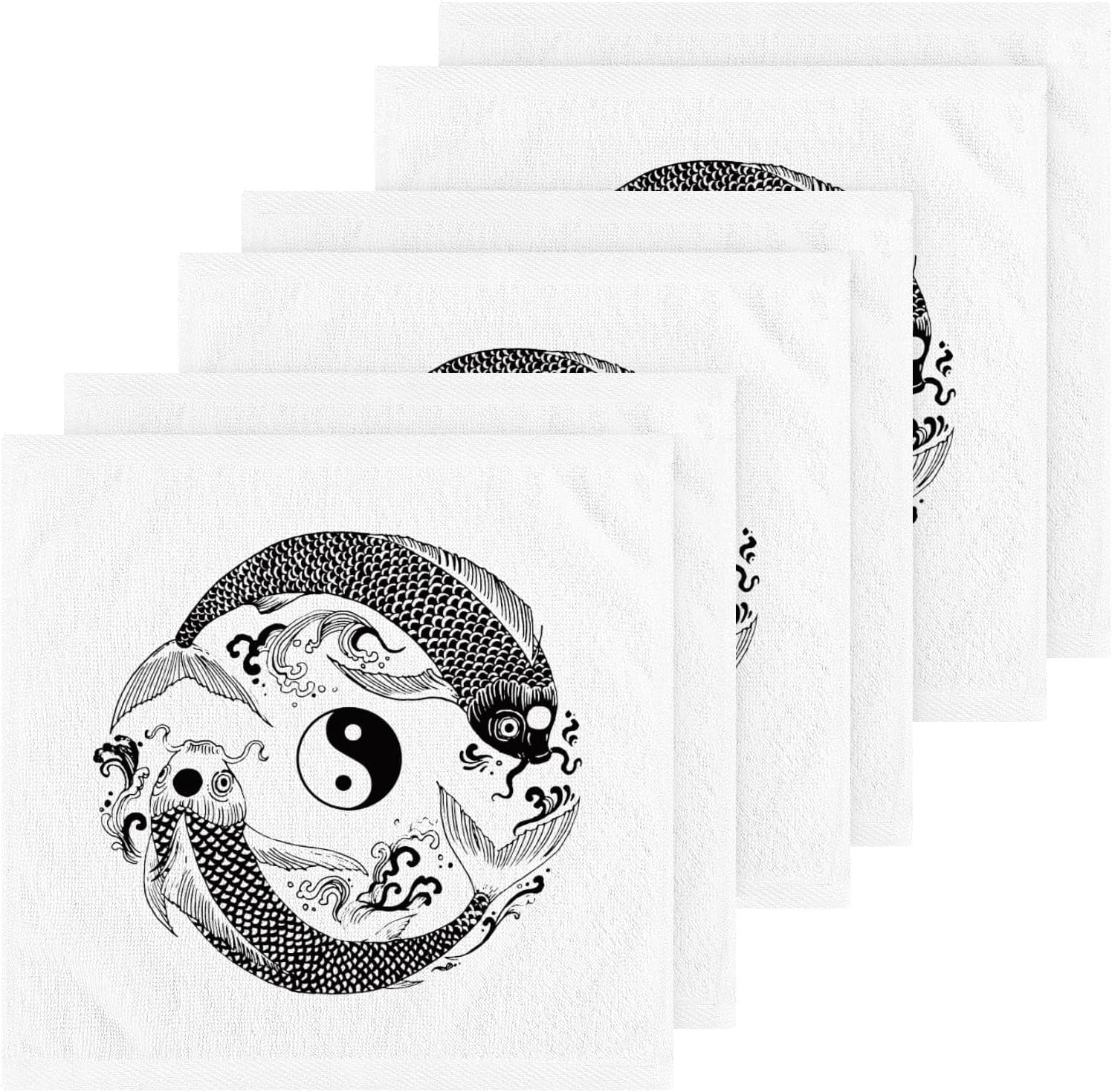 GZHJMY Vintage Ink Chinese Koi Fish in Chinoiserie Black Cotton Wash ...