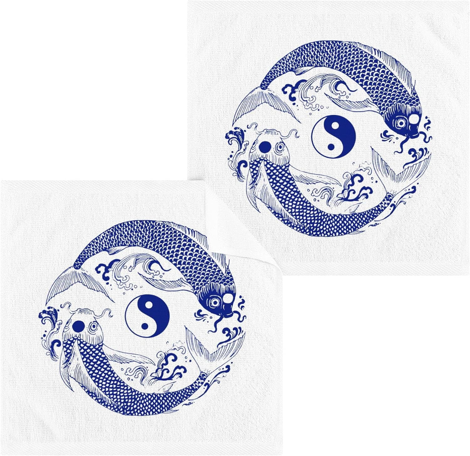GZHJMY Vintage Ink Chinese Koi Fish in Chinoiserie Cotton Wash Cloths ...