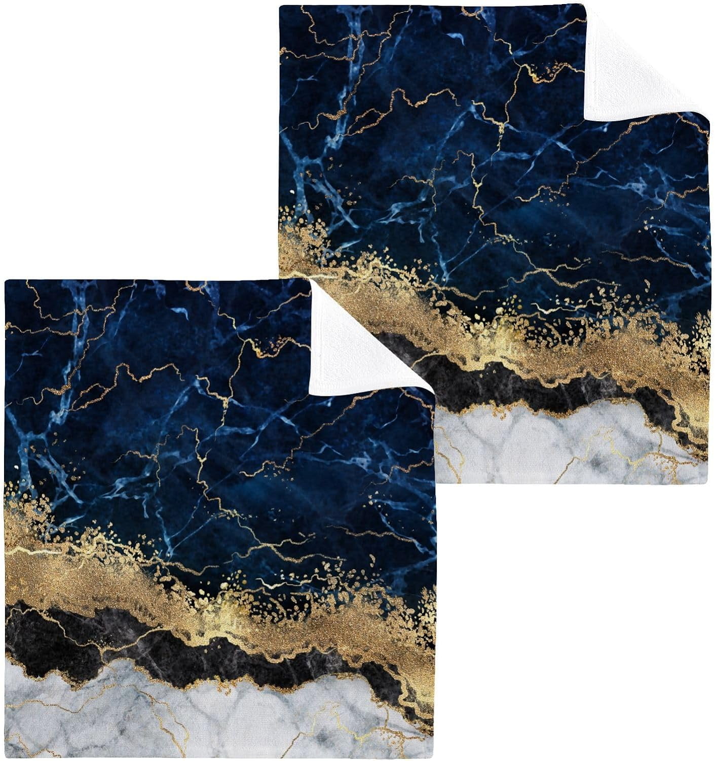 GZHJMY Vintage Marble Texture Wash Cloth Set of 2, 12 x 12 Inch Cotton ...