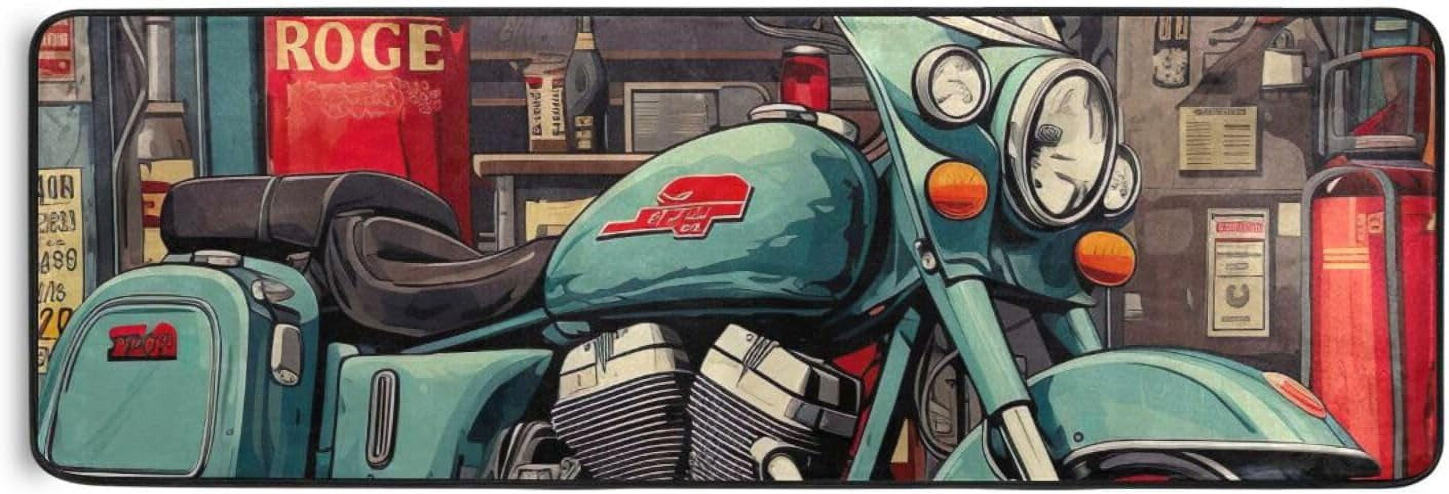 GZHJMY Vintage Motorcycle Pattern Area Rug - 2' x 6' Washable Runner ...