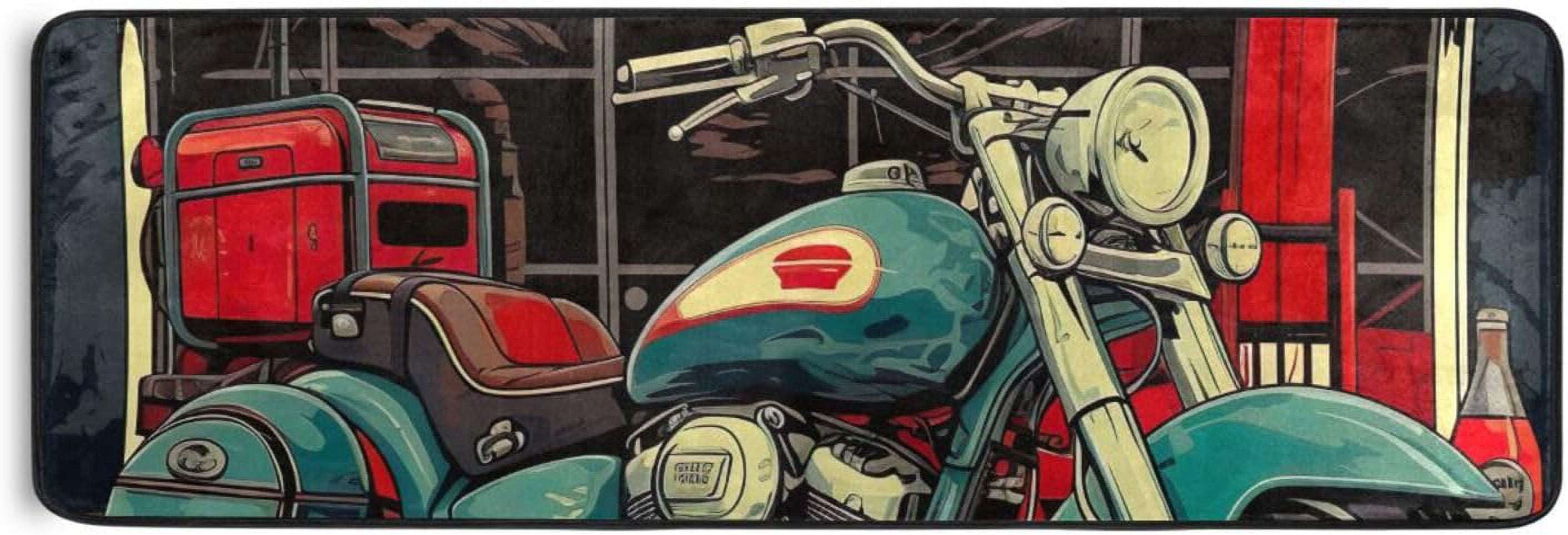 GZHJMY Vintage Motorcycle Pattern Area Rug - 2' x 6' Washable Runner ...