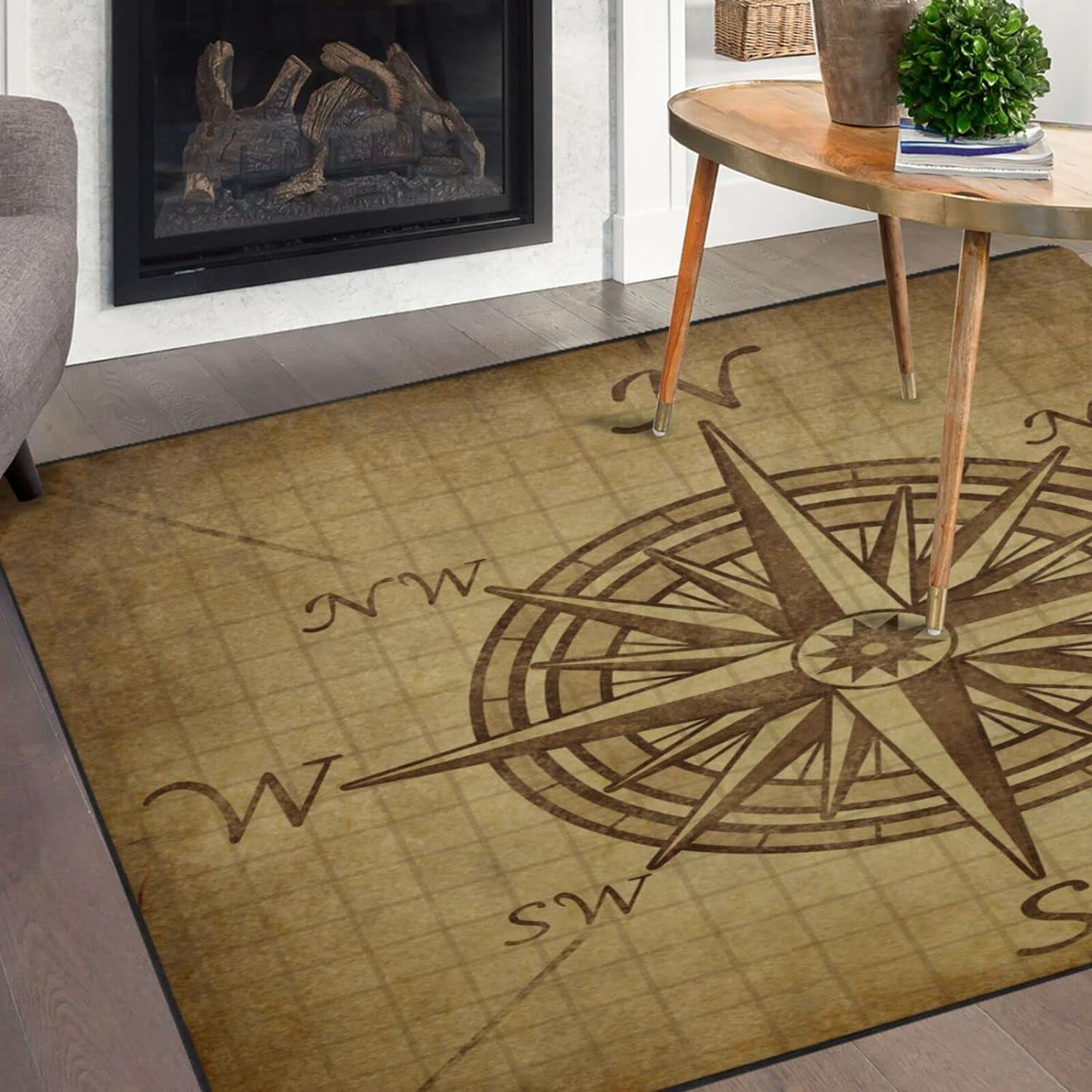GZHJMY Vintage Nautical Compass Non Slip Area Rug for Living Dinning ...