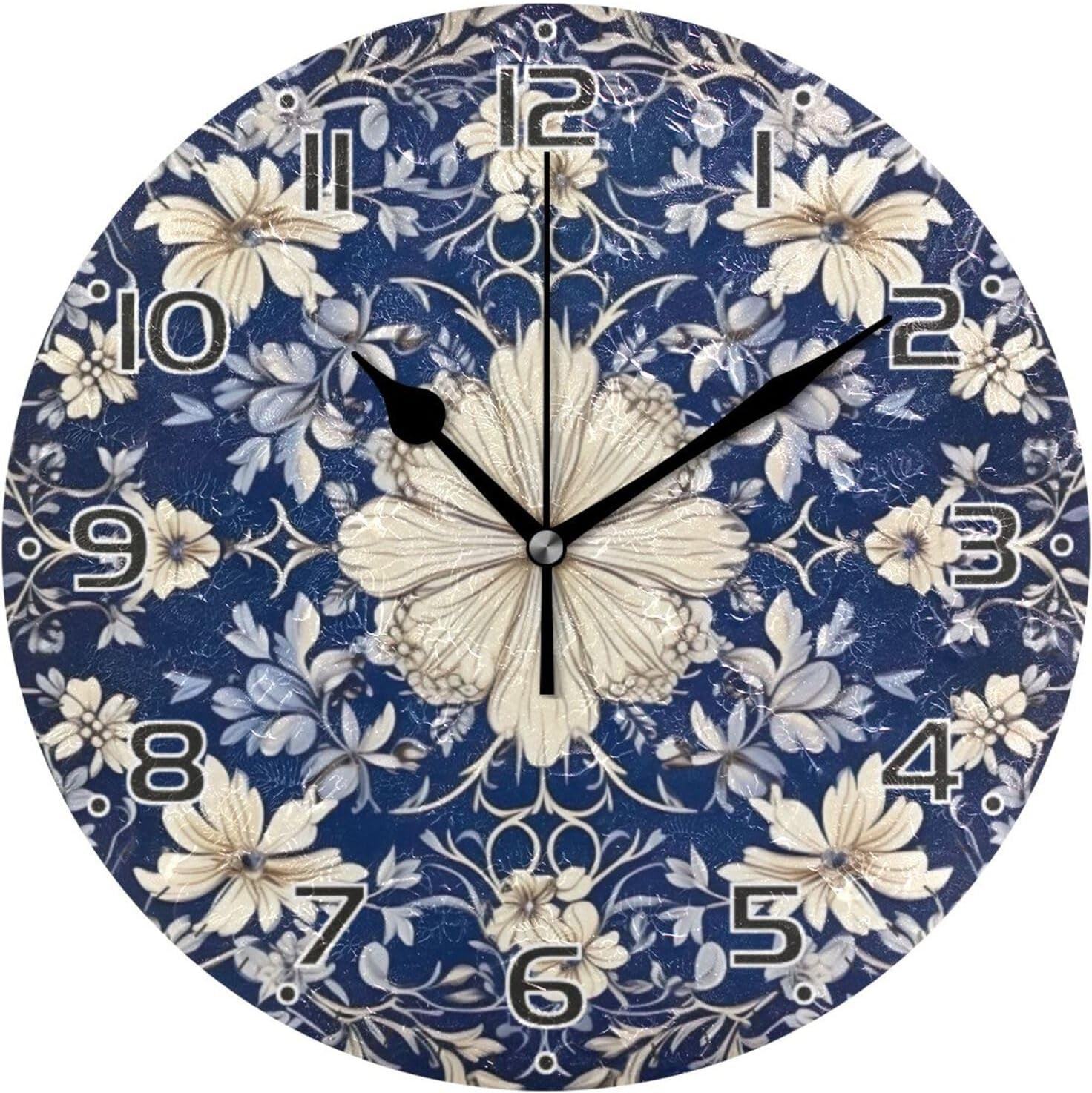GZHJMY Vintage Ornamental Floral Clock Silent Round Wall Clock Non ...