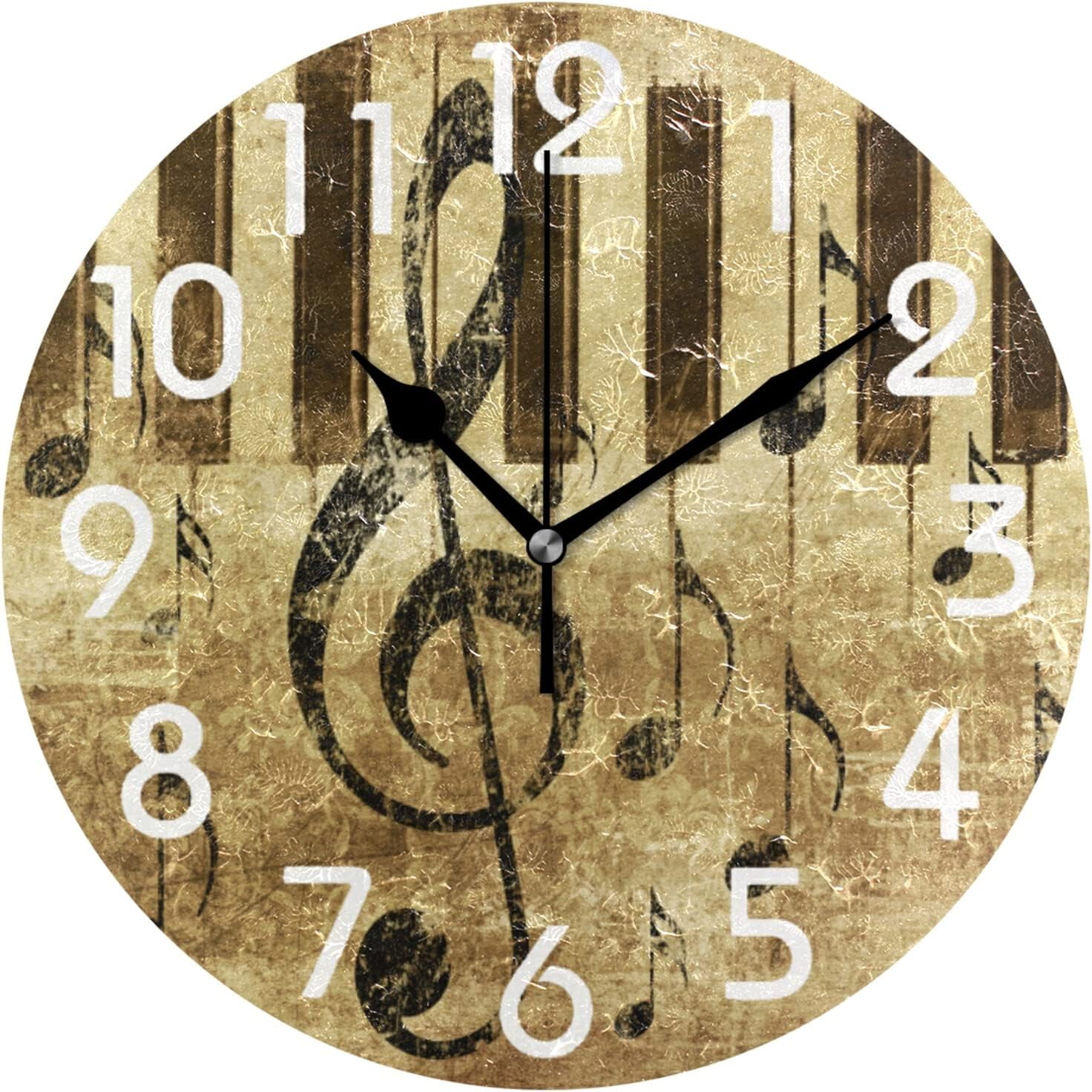 GZHJMY Vintage Piano Keys Musical Notes Round Wall Clock, 9.5 Inch ...