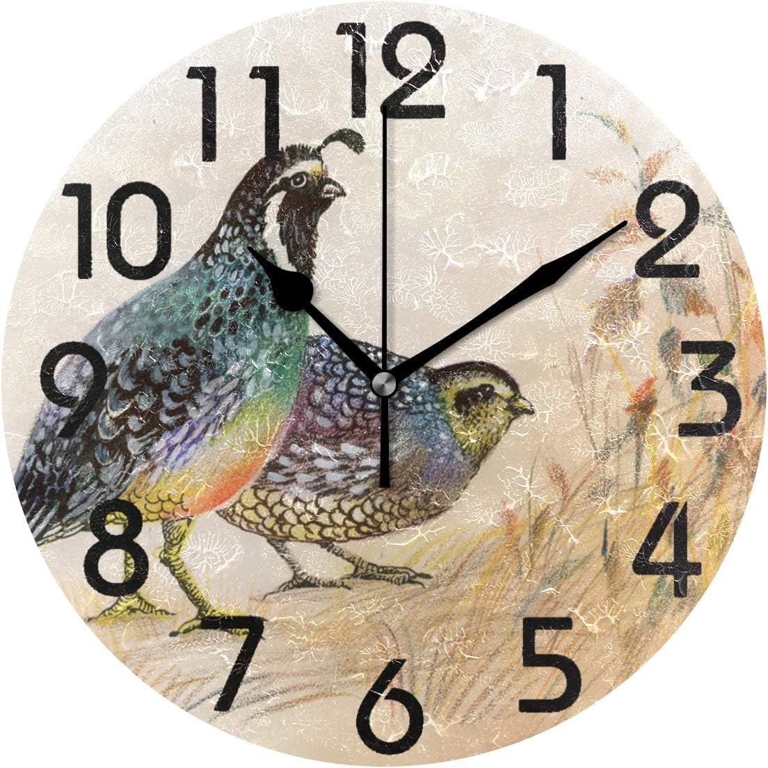 GZHJMY Vintage Quails Birds in Grassland Print Round Wall Clock ...