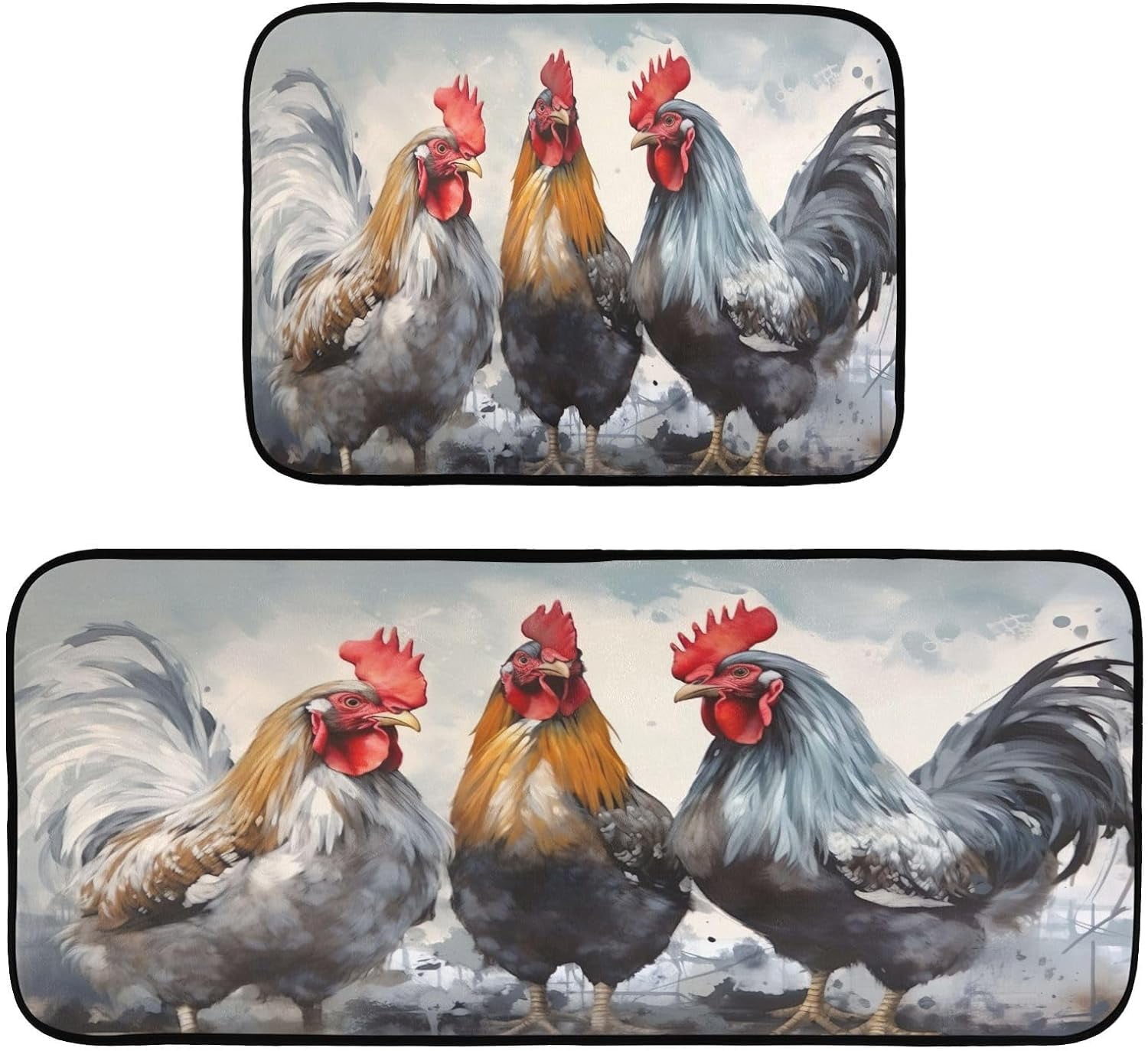 GZHJMY Vintage Rooster Kitchen Rug Set of 2 Non Slip Washable Cushioned ...