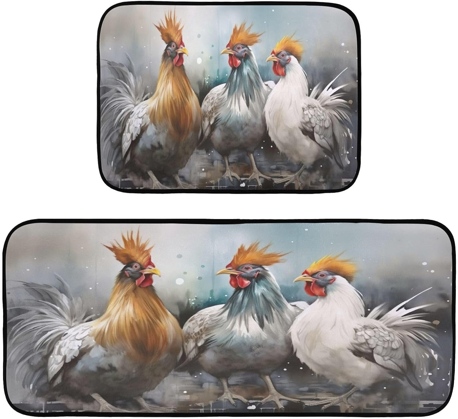 GZHJMY Vintage Rooster Kitchen Rug Set of 2 Non Slip Washable Cushioned ...
