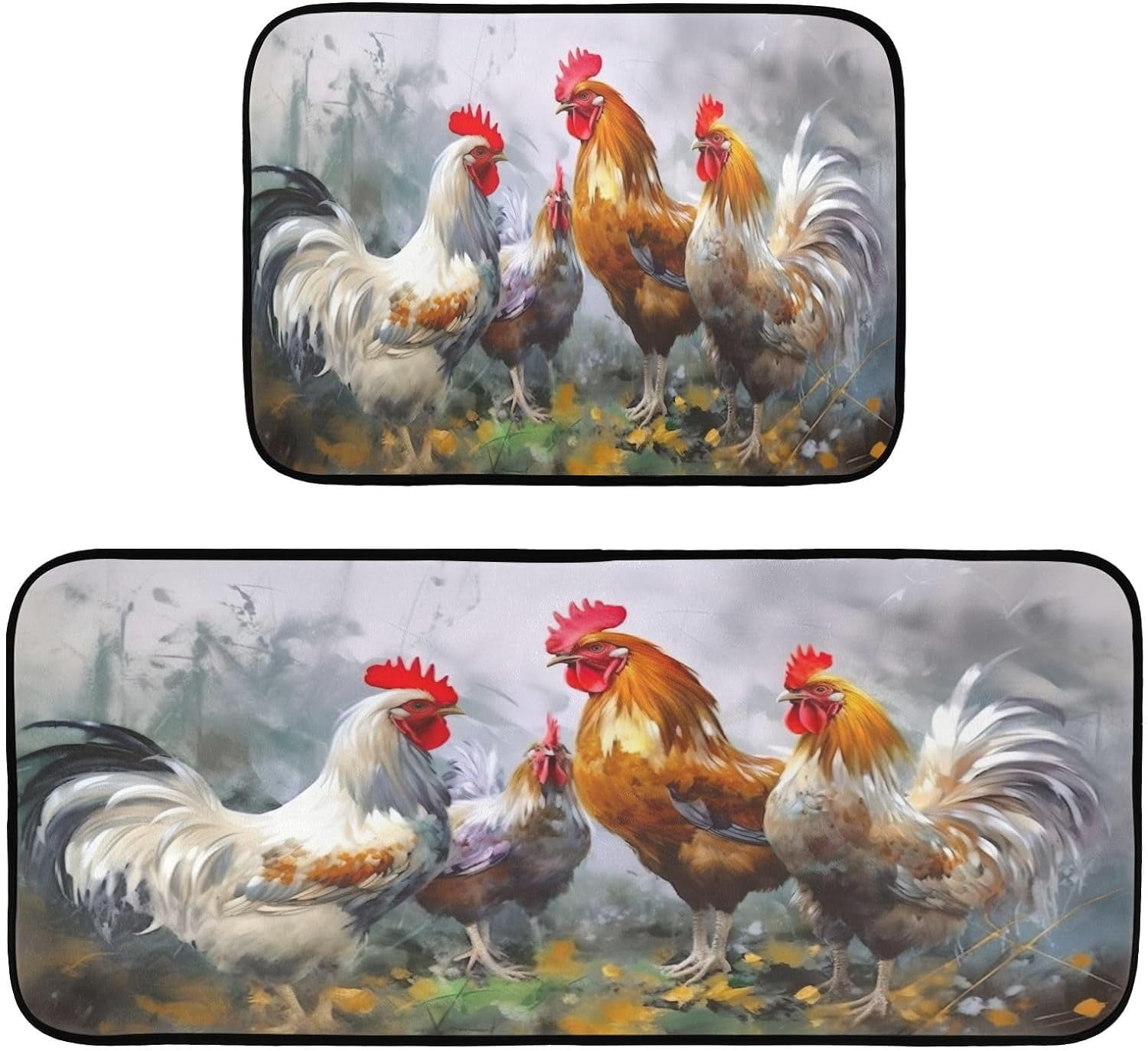 GZHJMY Vintage Rooster Kitchen Rug Set of 2 Non Slip Washable Cushioned ...