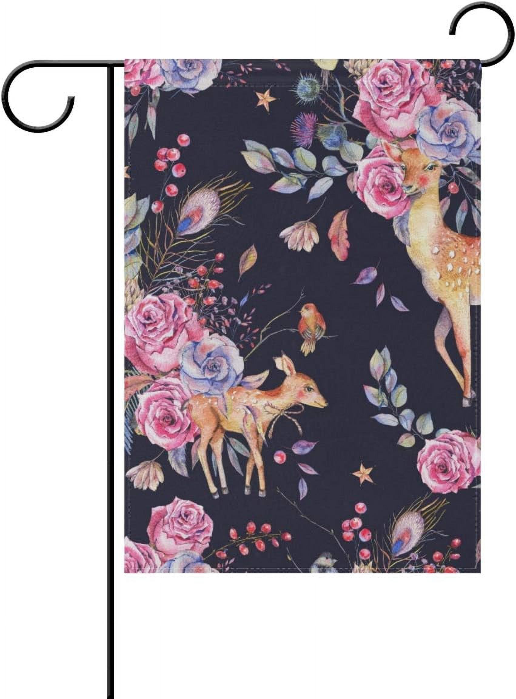 GZHJMY Vintage Rose and Deer Garden Flag Yard Banner Polyester for Home ...