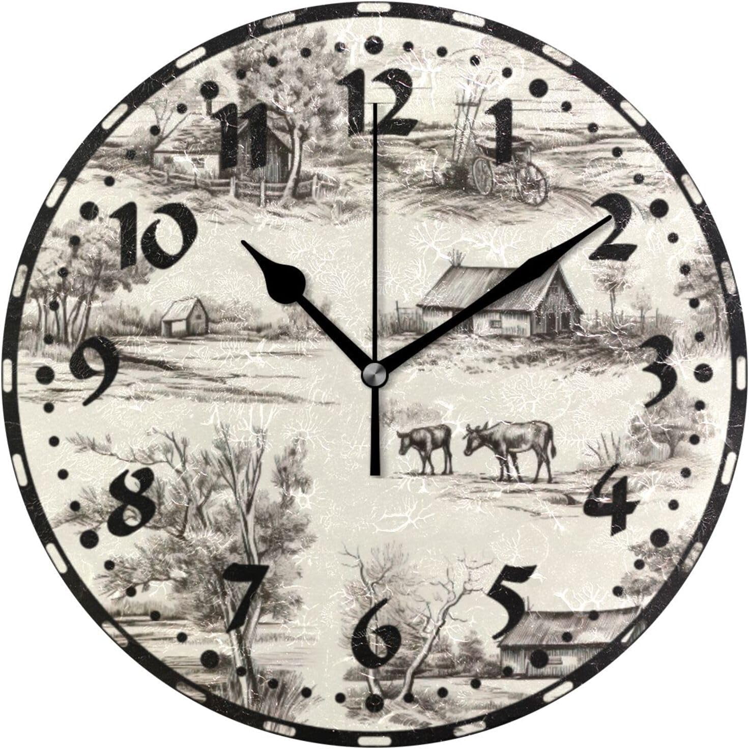 GZHJMY Vintage Rustic Scenery Wall Clock, Silent Non Ticking 10 Inch ...