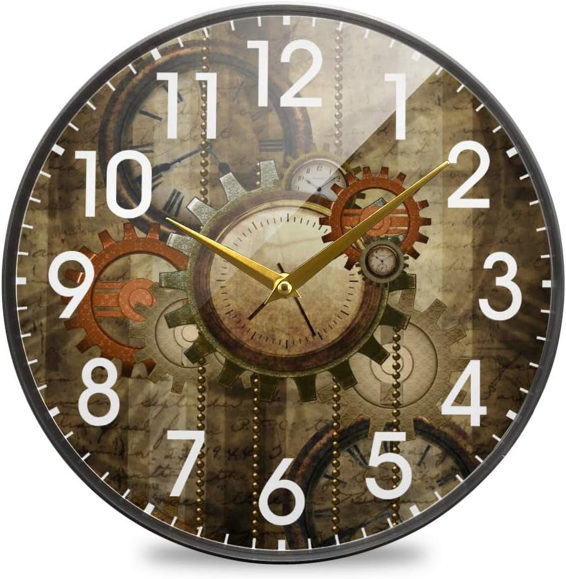 GZHJMY Vintage Steampunk Clock Gear 12 Inch Wooden Round Wall Clock ...