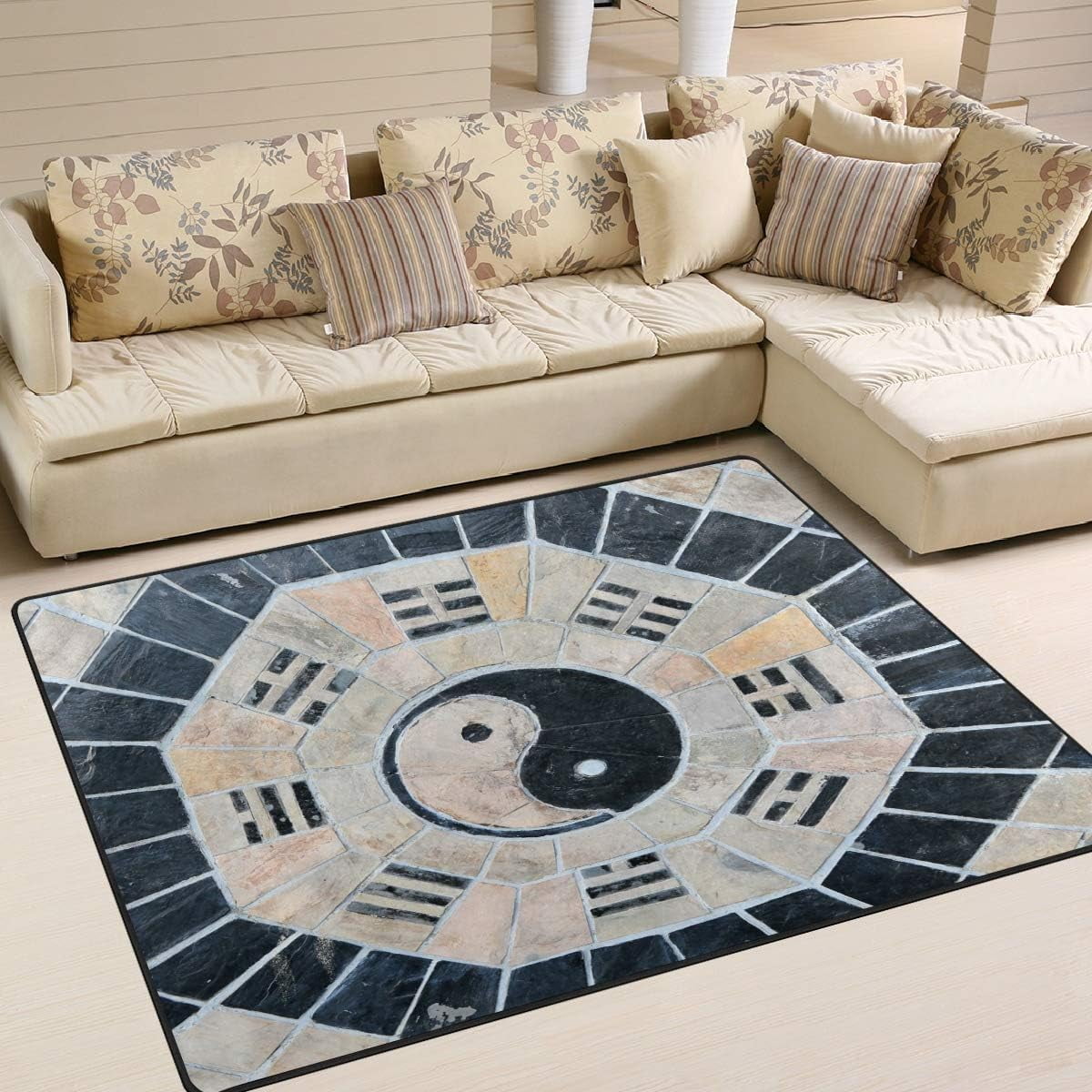 GZHJMY Vintage Stylish Chinese Yin Yang Area Rug Living Room Rugs - 5'3 ...